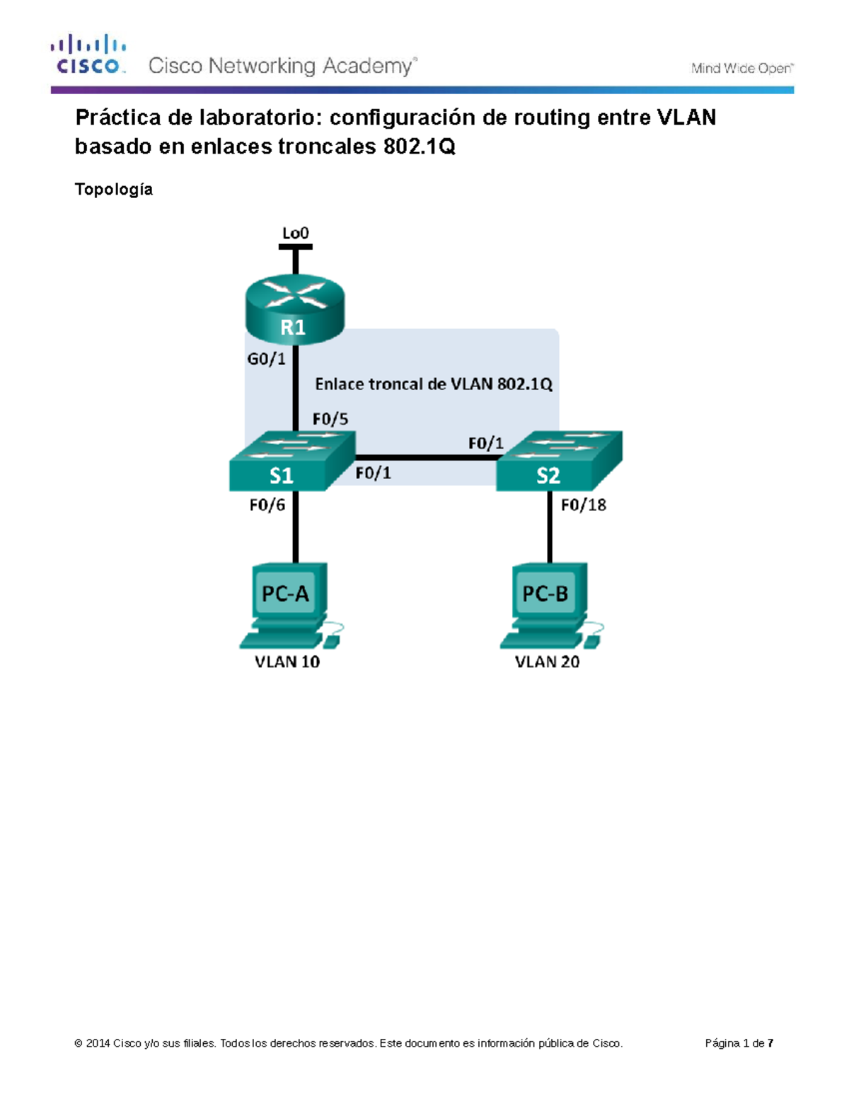5.1.3.7 Lab - Configuring 802.1Q Trunk-Based Inter-VLAN Routing - © 2014 Cisco y/o sus filiales ...