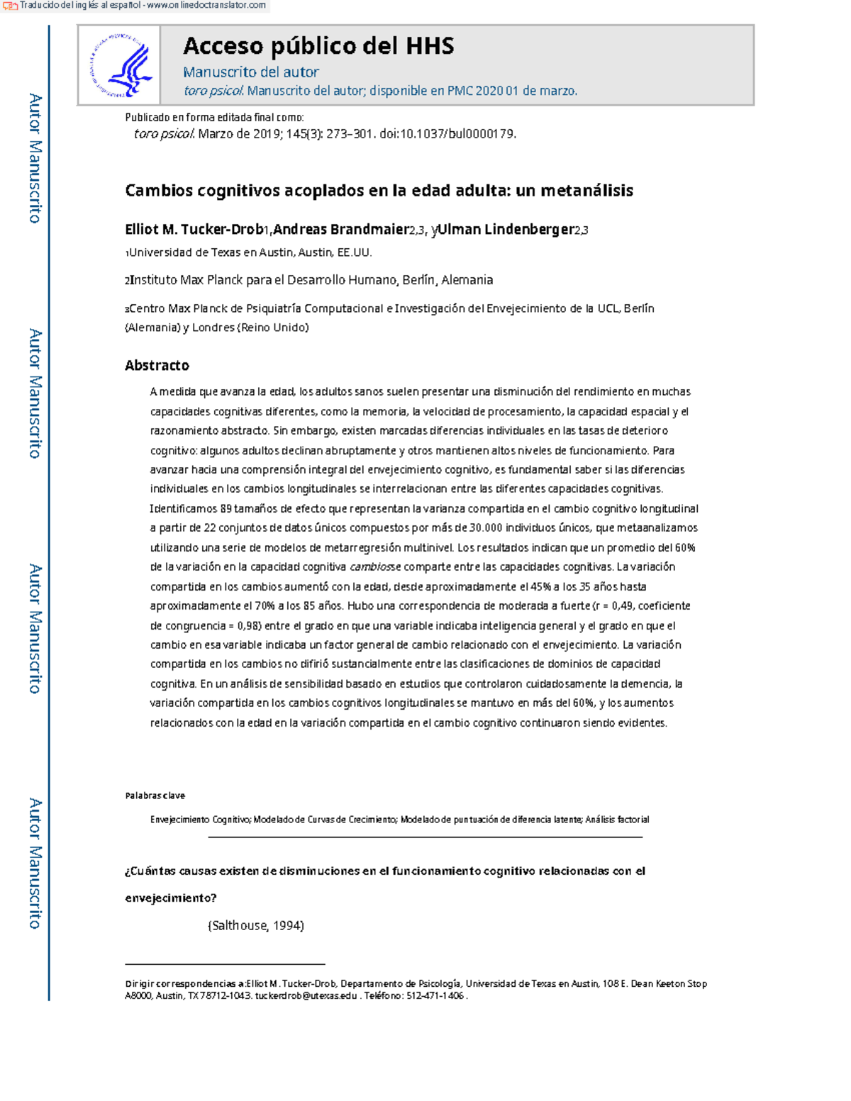 Tucker Coupled Cognitive Changes in Adulthood A Meta analysis 2019 (1 ...