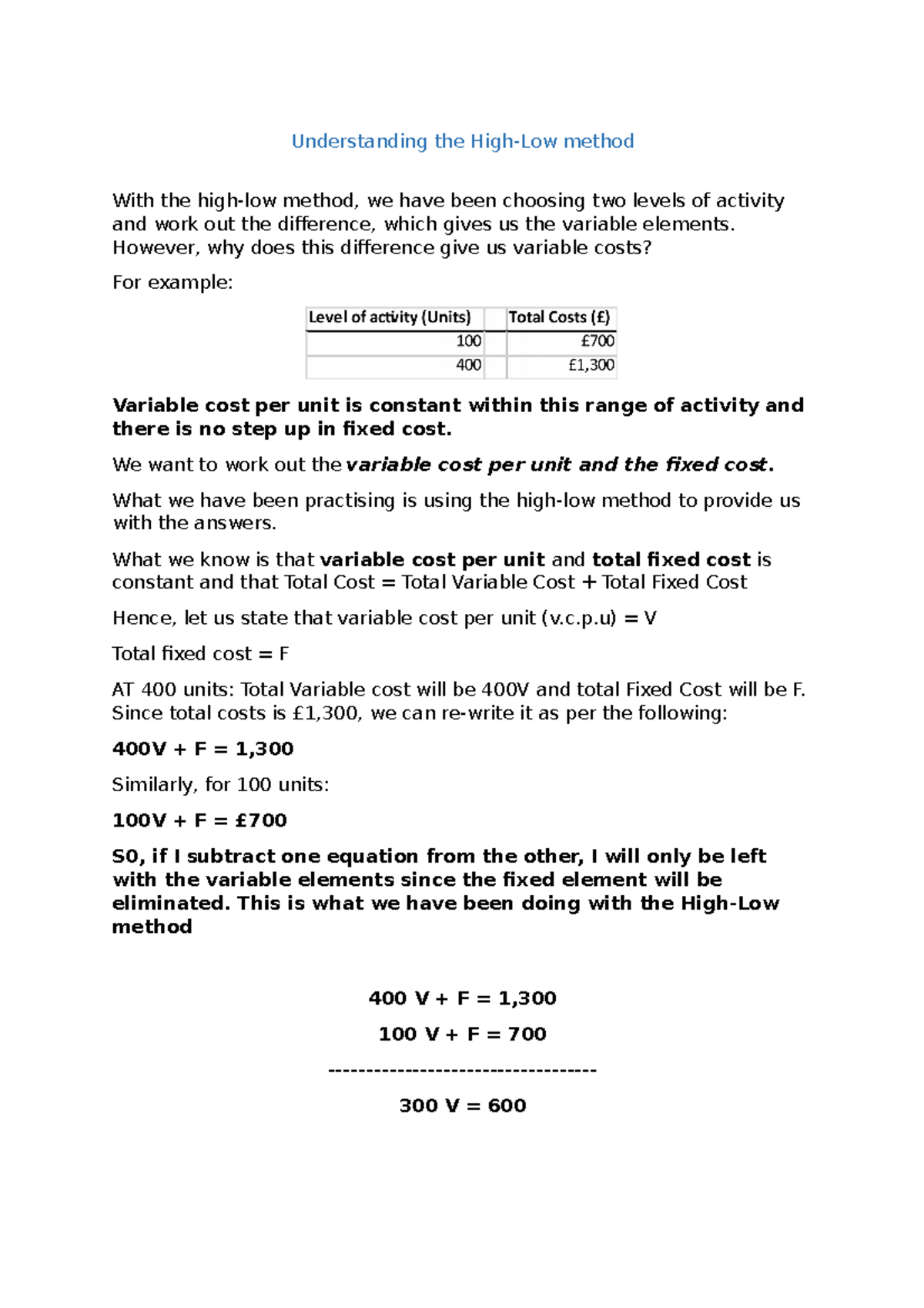 High - Low method - notes to help with Financial Accounting ...