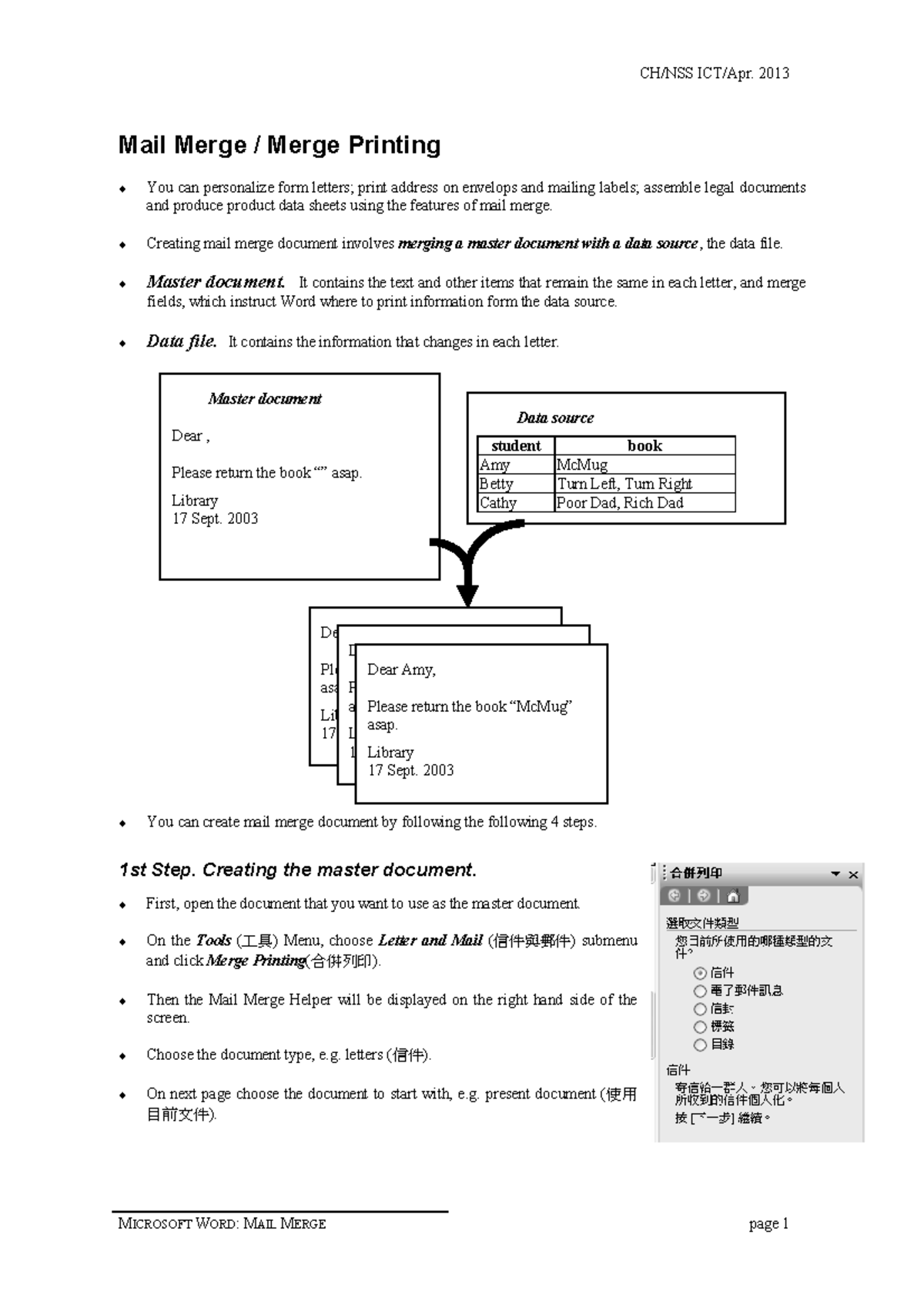 NSS107 Mail Merge - Lecture notes 20 - Information and Communication ...