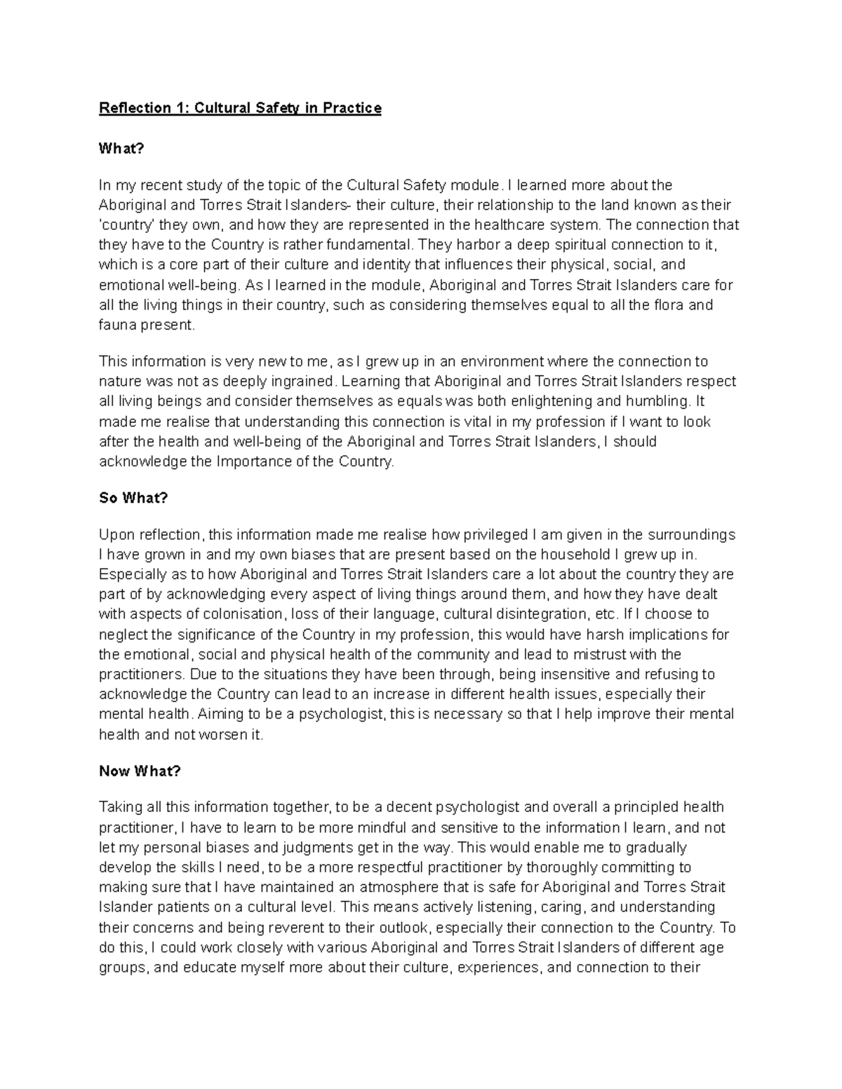 HLTH1000 Reflective Essay - Meghna Patnaik - Reflection 1: Cultural ...