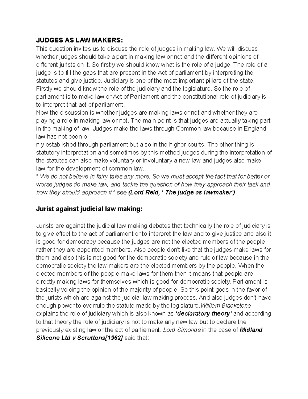 Judges as law makers - JUDGES AS LAW MAKERS: This question invites us ...