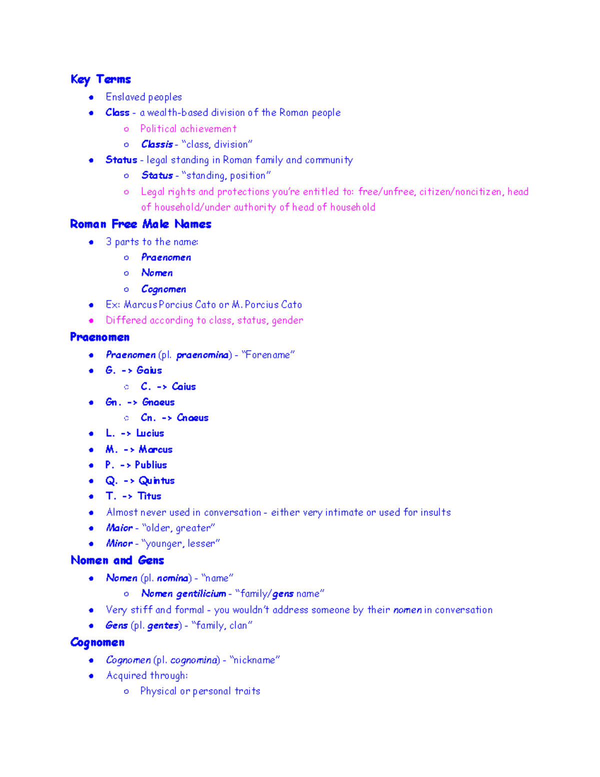 Lecture 4 Class, Status, and Slavery - Key Terms Enslaved peoples Class ...