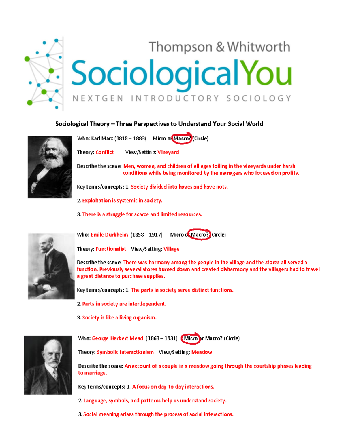 Theory-Sheet-Answers - Sociological Theory – Three Perspectives to ...