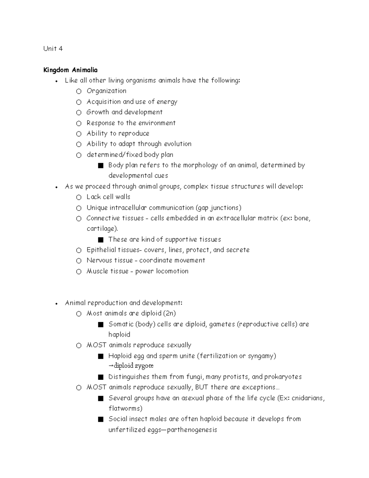 Unit 4 lecture notes - Unit 4 Kingdom Animalia Like all other living ...