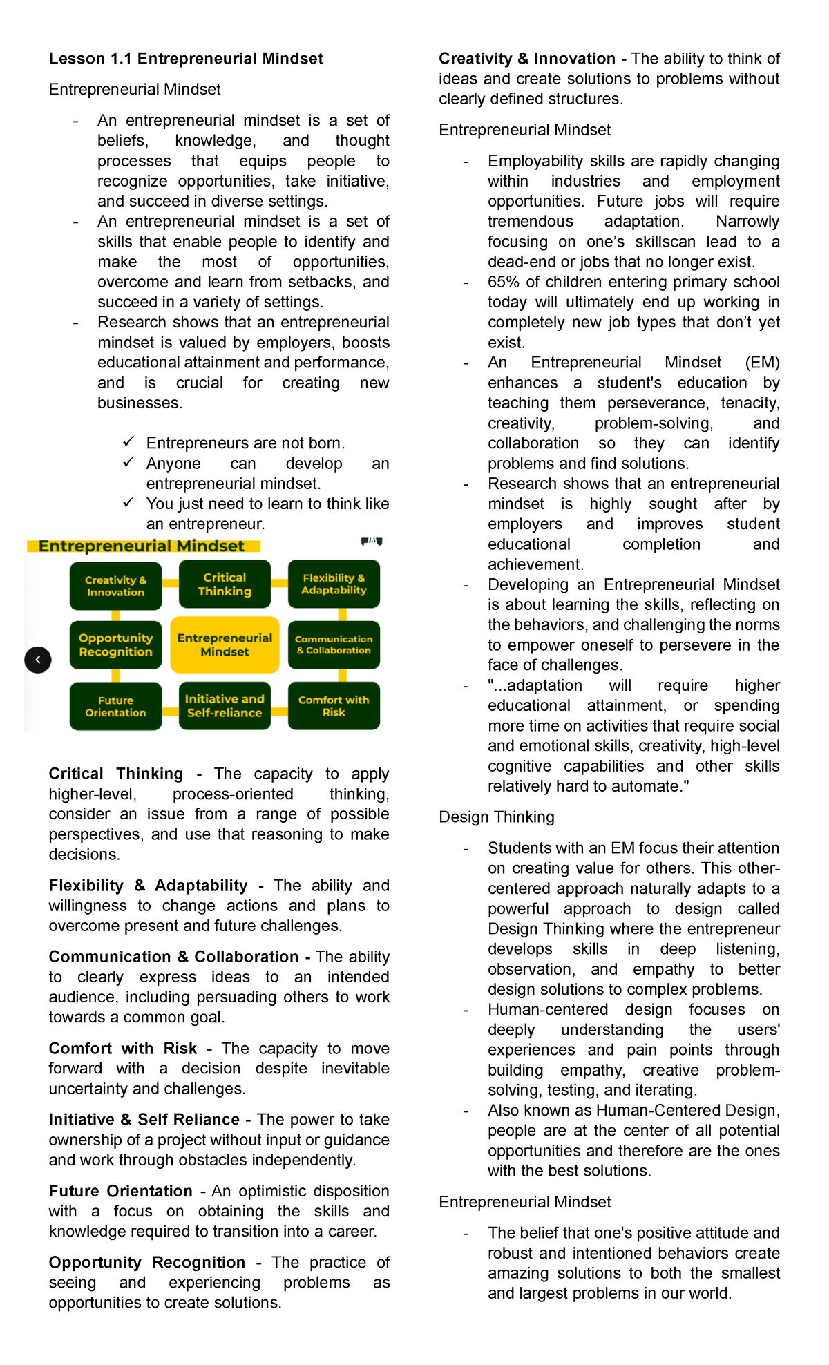 Techno Mod 1 - Lesson 1 Entrepreneurial Mindset Entrepreneurial Mindset ...