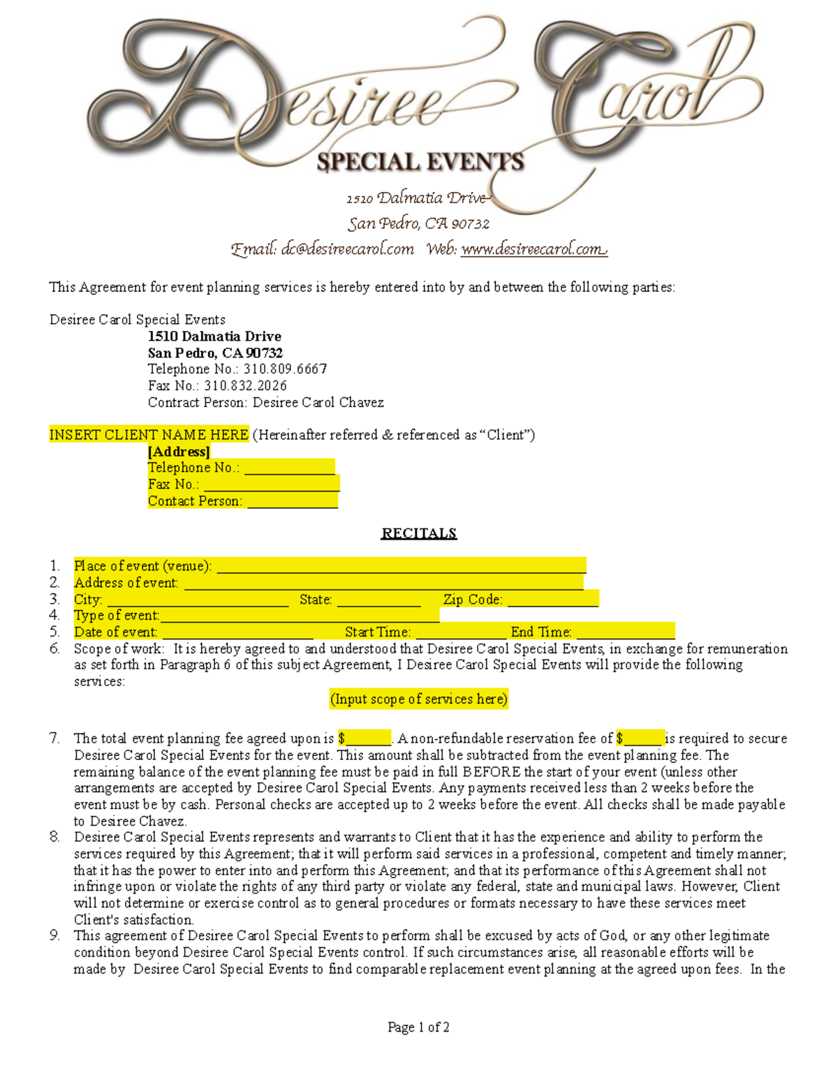 Special-Event-Contract-Template-PDF-Format-1 - This Agreement for event ...