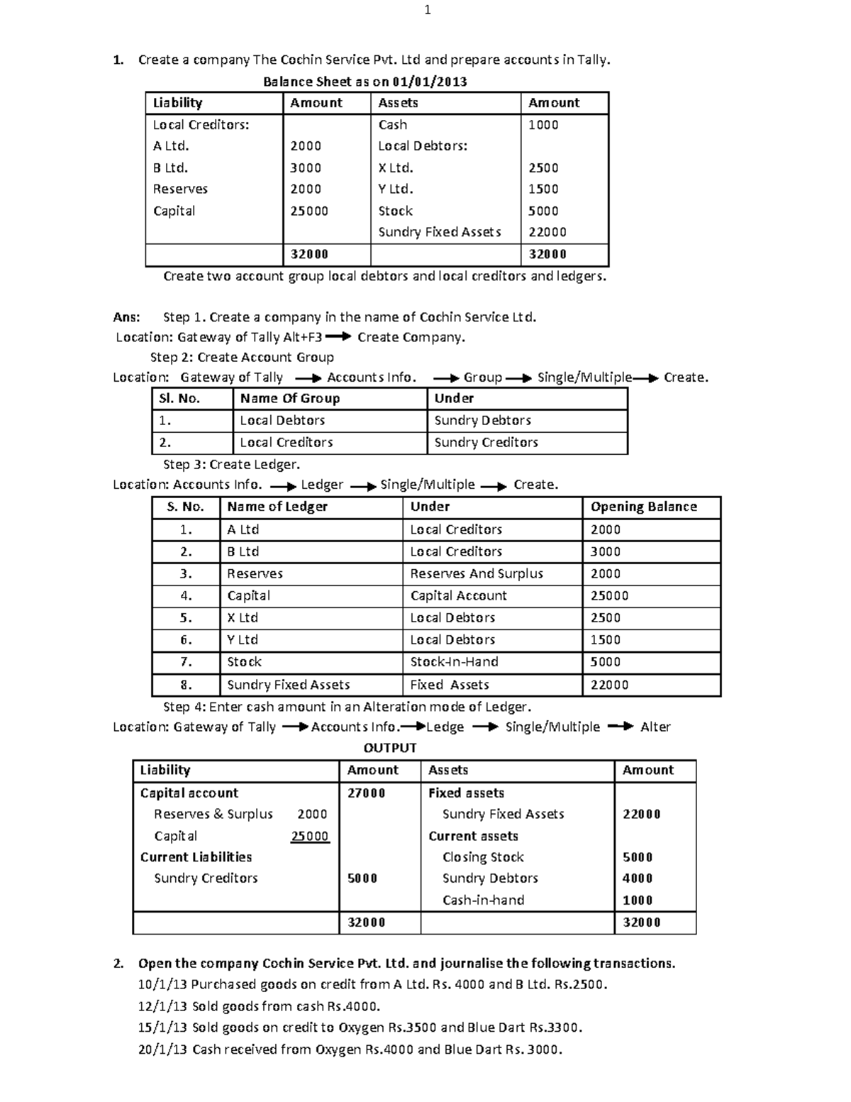 Tally record 2 new - asd - 1. Create a company The Cochin Service Pvt ...