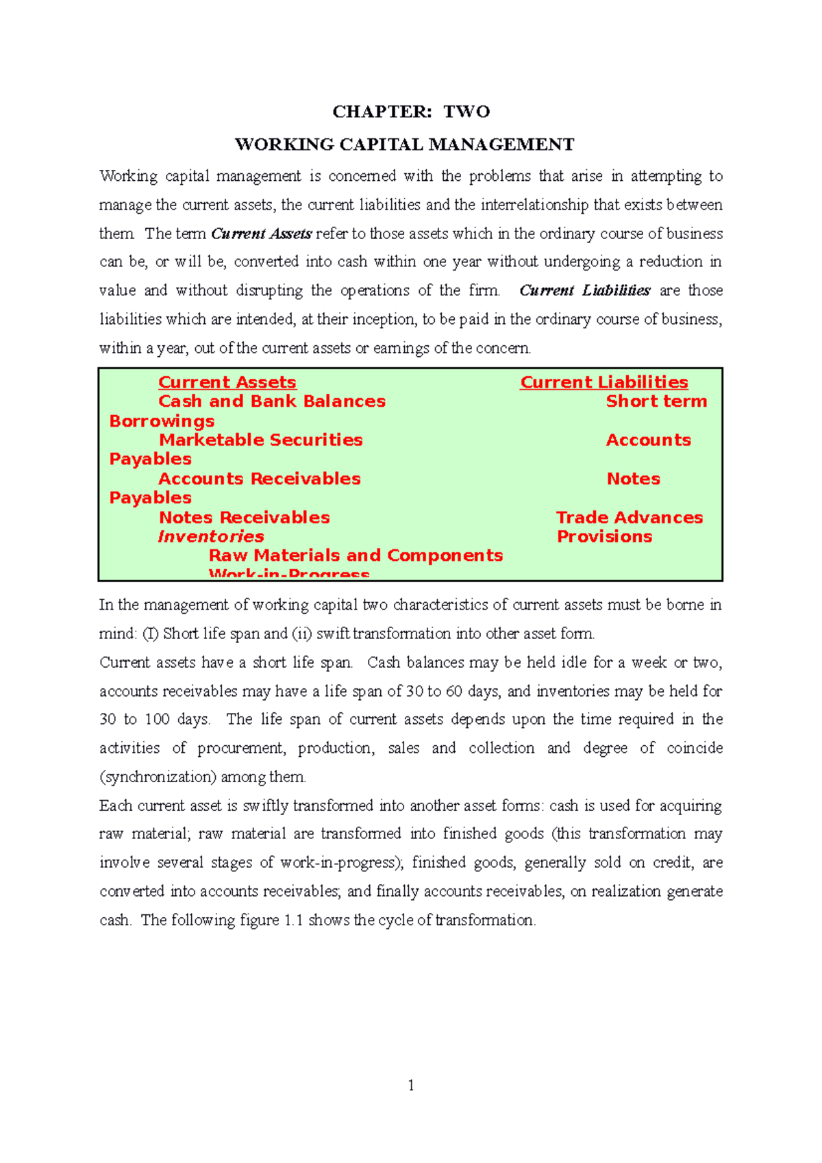 Chapter 2 - FM II - financial management - CHAPTER: TWO WORKING CAPITAL ...