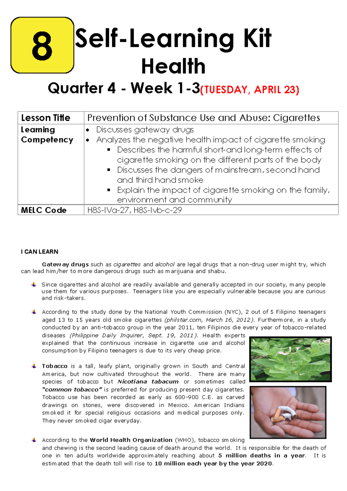 Health- Module - Self-Learning Kit Health Quarter 4 - Week 1 - 3 ...