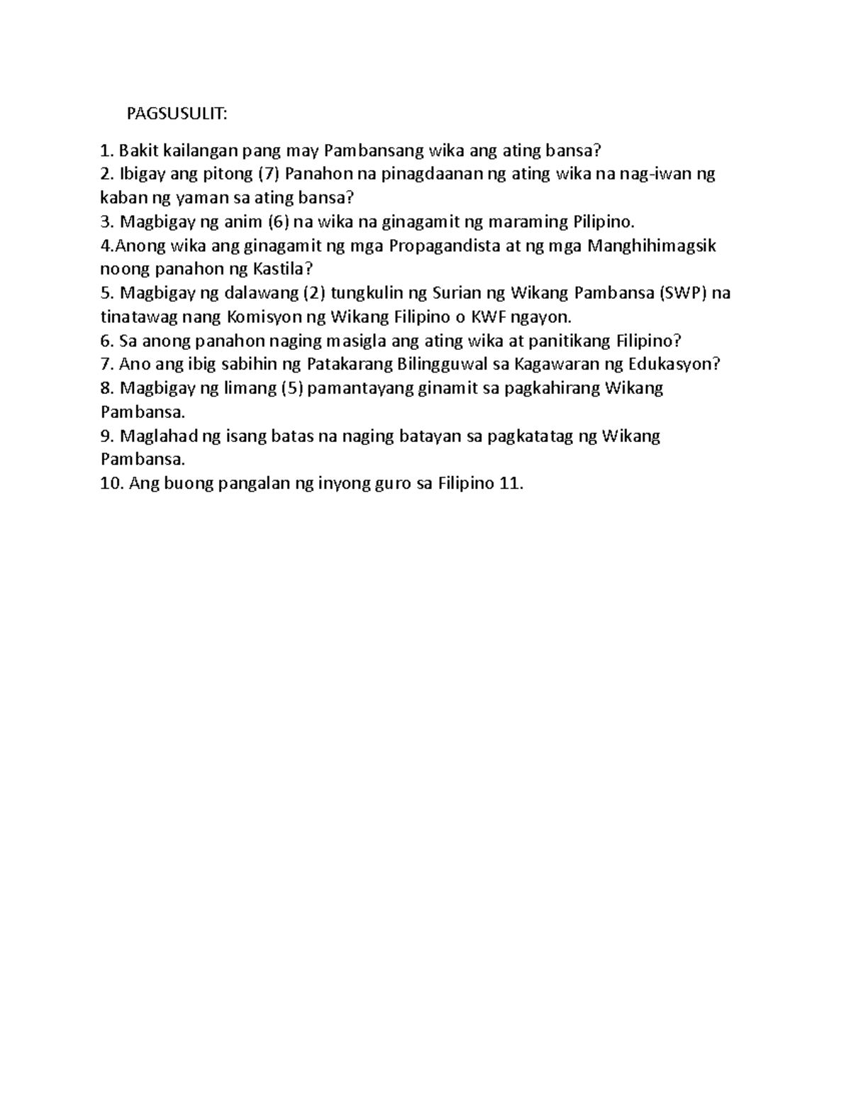 Pagsusulit-fil. 11 - Pagsusulit para sa mga mag-aaral ng Filipino 11 ...