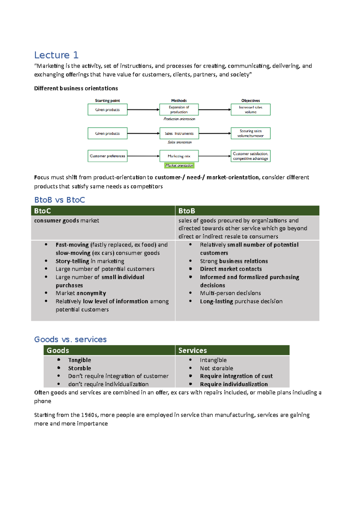 Marketing lecture 1-2 - summary - Lecture 1 “Marketing is the activity, set of instructions, and ...