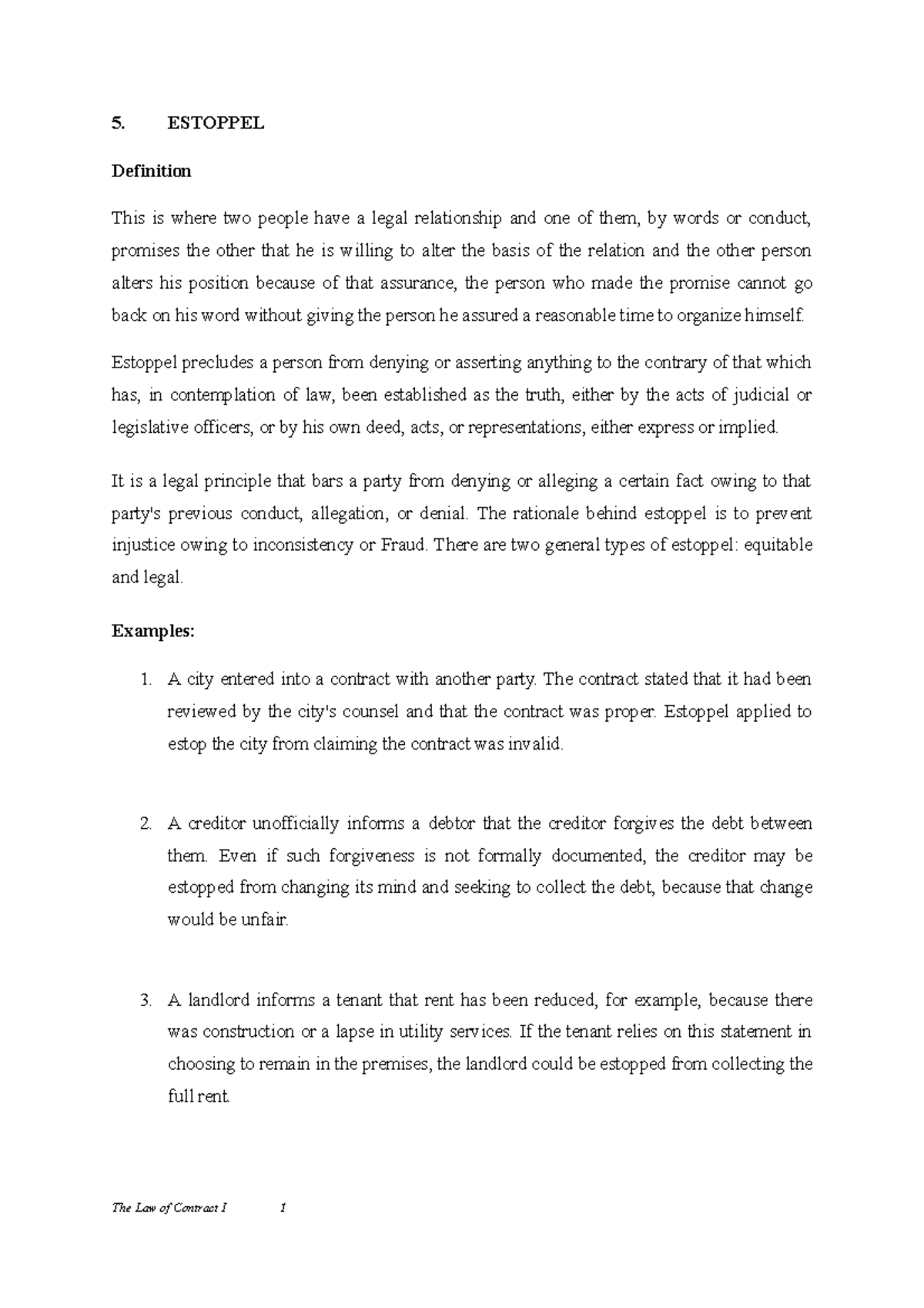5 Estoppel-1 - Very good notes available for your use - 5. ESTOPPEL ...
