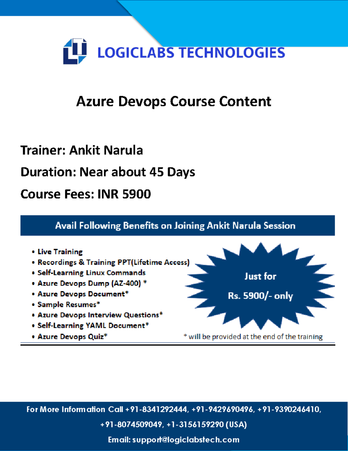 Azure Devops Course Content Copy Trainer Ankit Narula Duration Near About 45 Days Course 3071