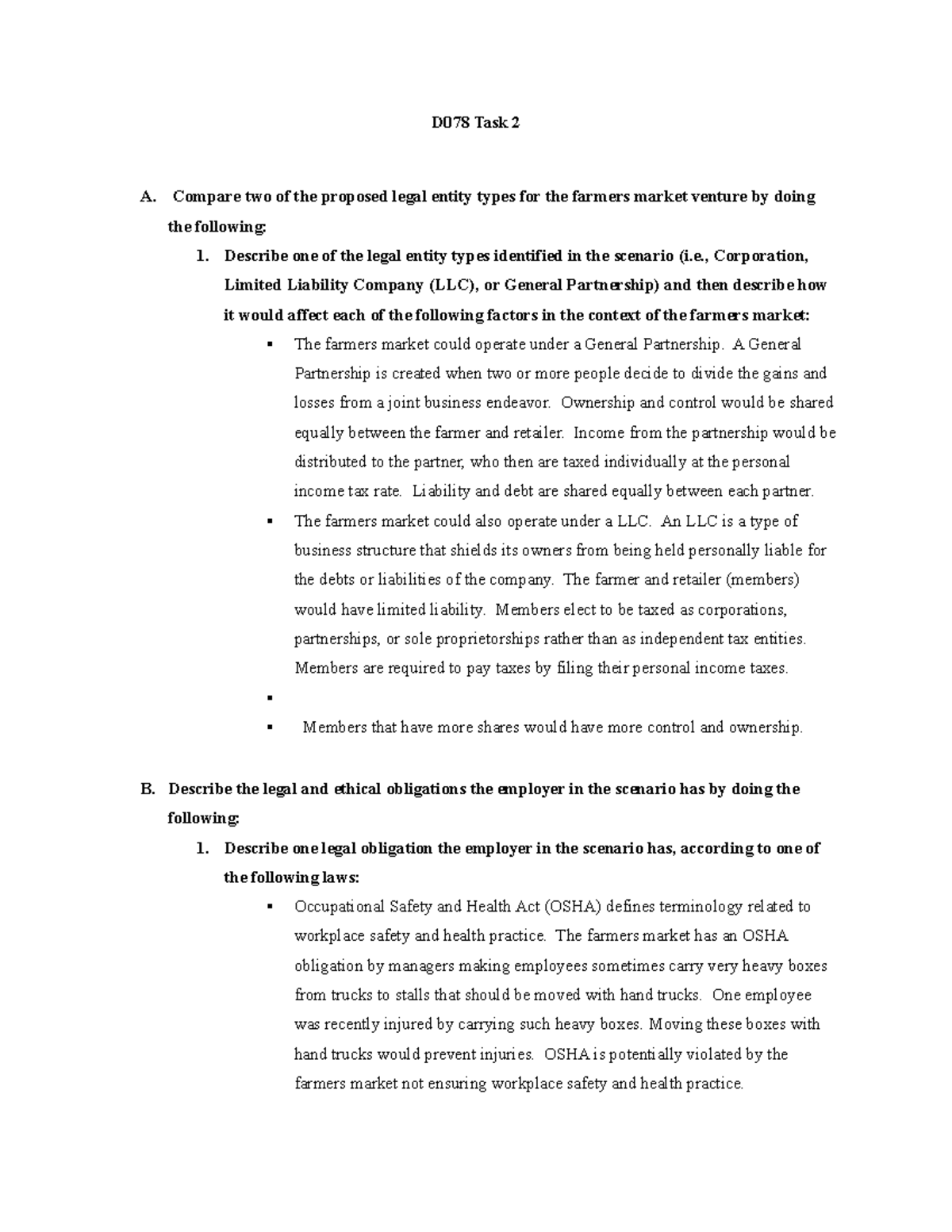 D078 Task 2 - D078 TASK 2 - D078 Task 2 A. Compare two of the proposed ...