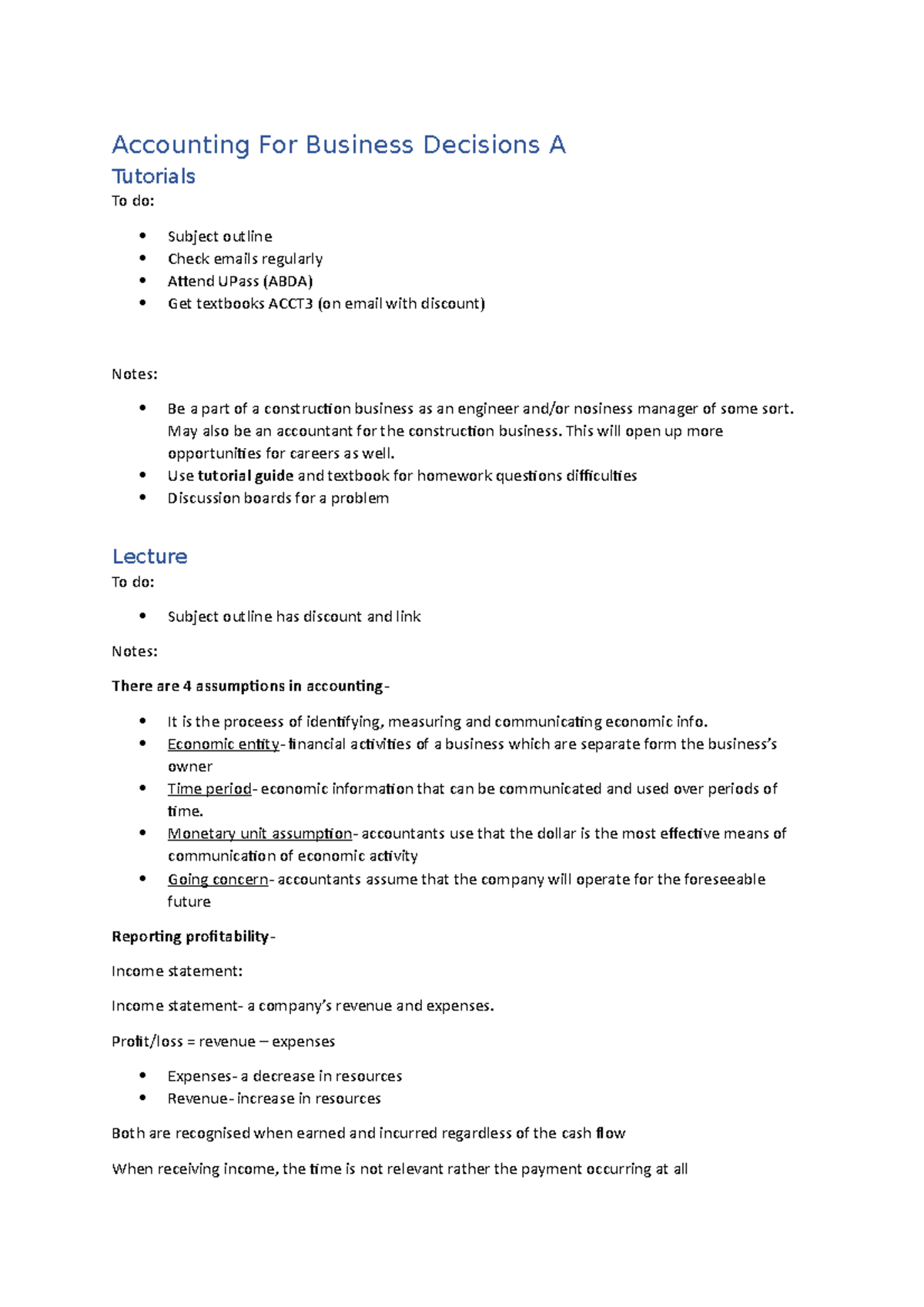 Accounting For Business Decisions A Notes - Accounting For Business ...