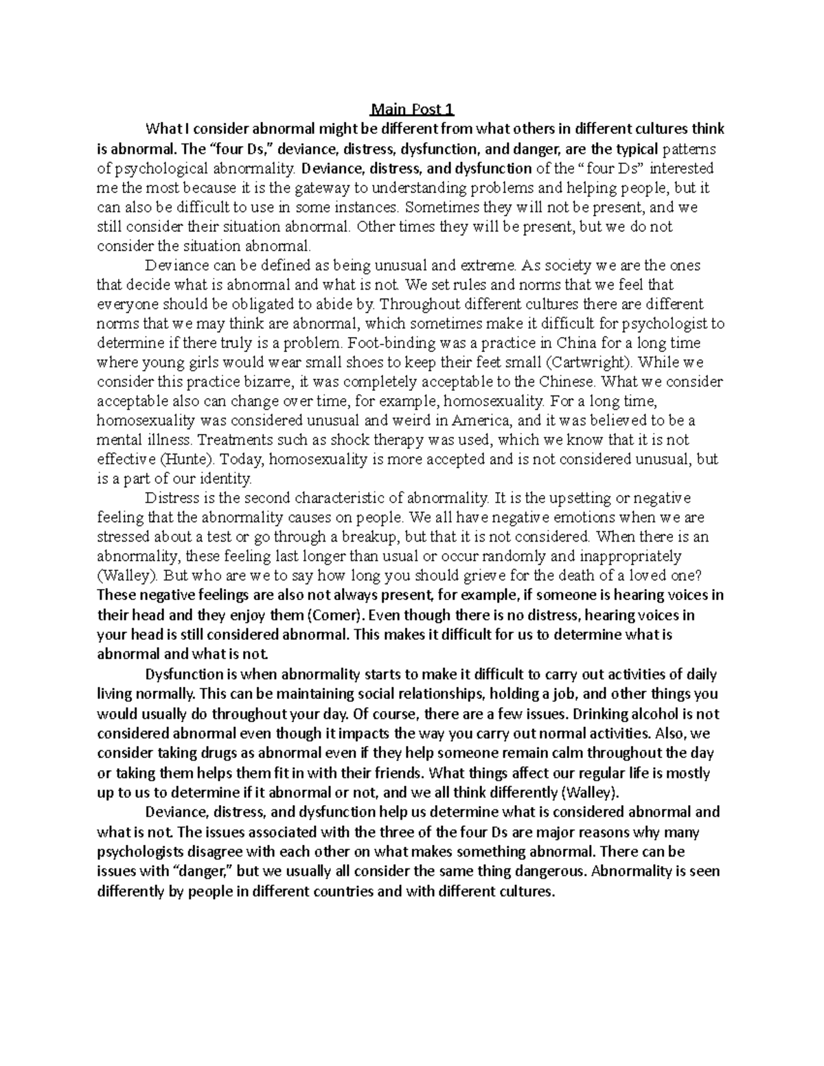 Main Post for disscusion - Main Post 1 What I consider abnormal might ...