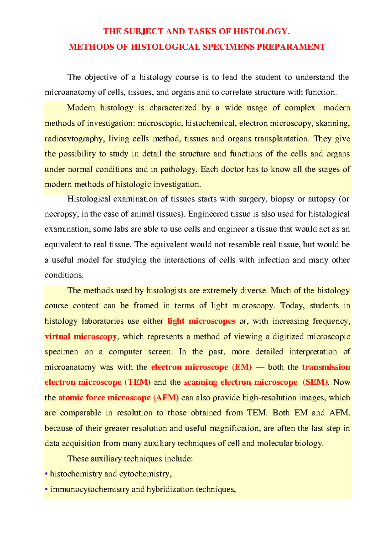01 The subject and tasks of histology. Methods of histological ...
