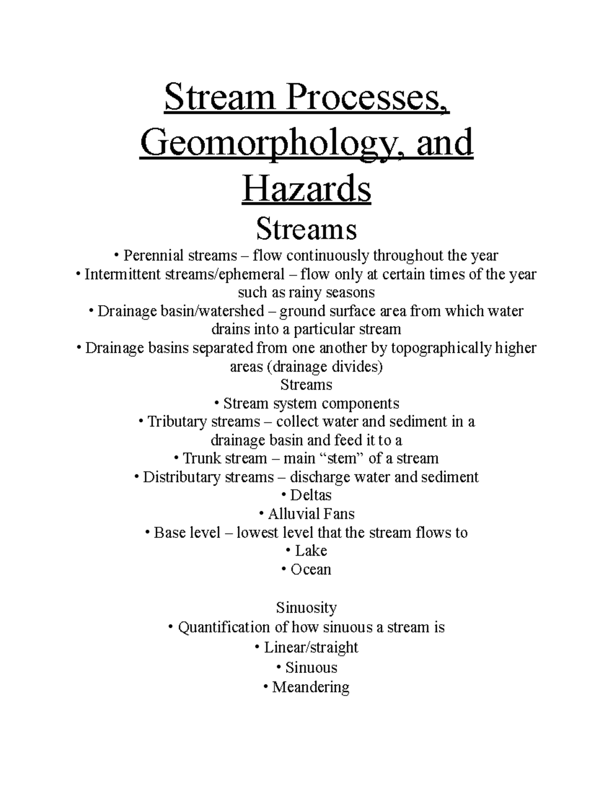 Stream Processes 1 - Stream Processes, Geomorphology, and Hazards ...