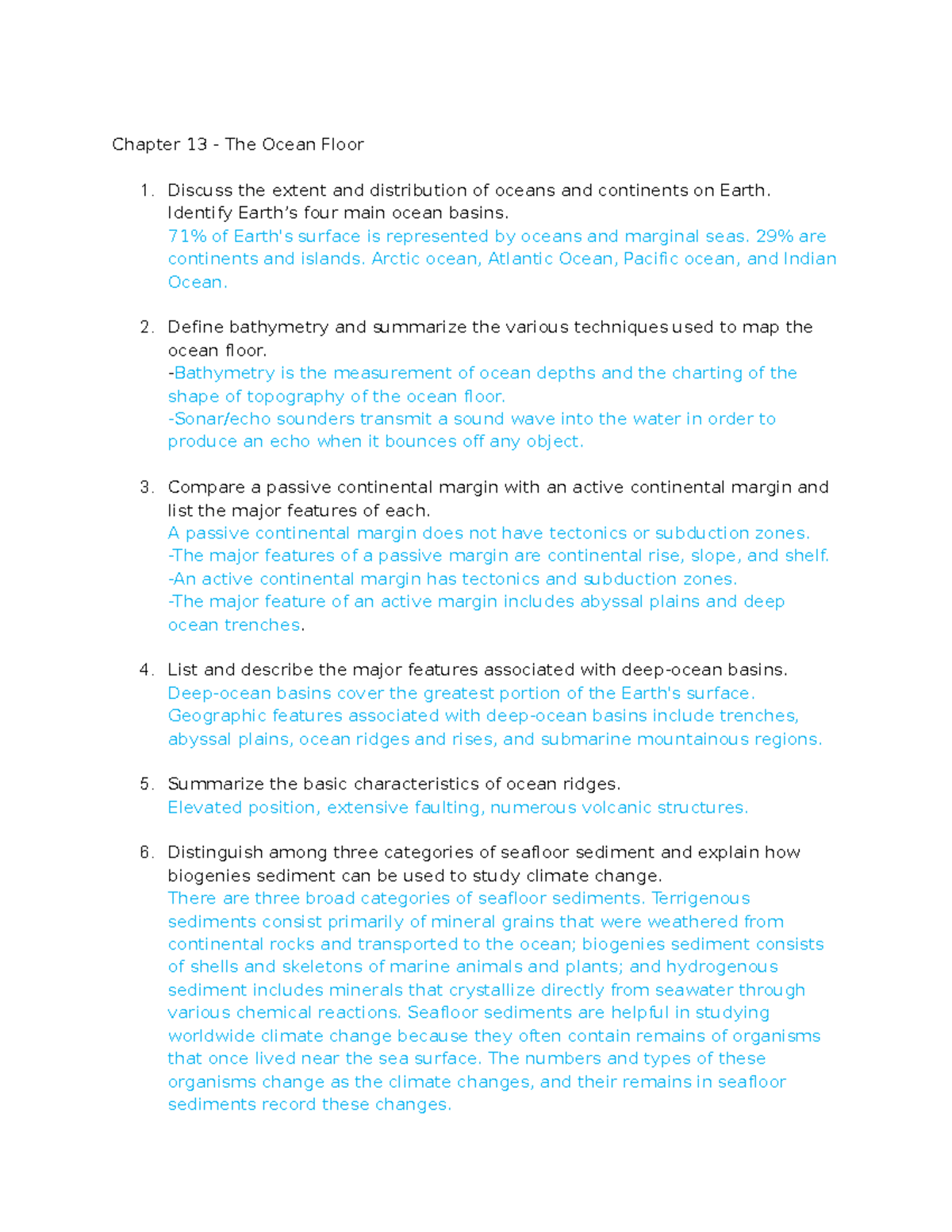 CO -8 - Chapter Outline - Chapter 13 - The Ocean Floor Discuss the ...