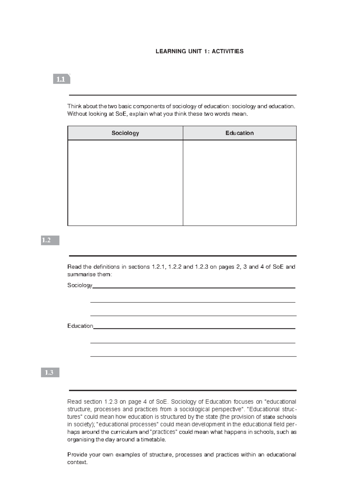 Learning Unit 1 Activities - 1. 1. LEARNING UNIT 1: ACTIVITIES Think ...