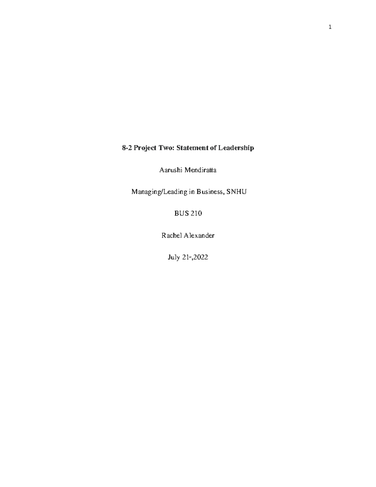 BUS project 2 module 8 - MOD 8 - 8-2 Project Two: Statement of ...