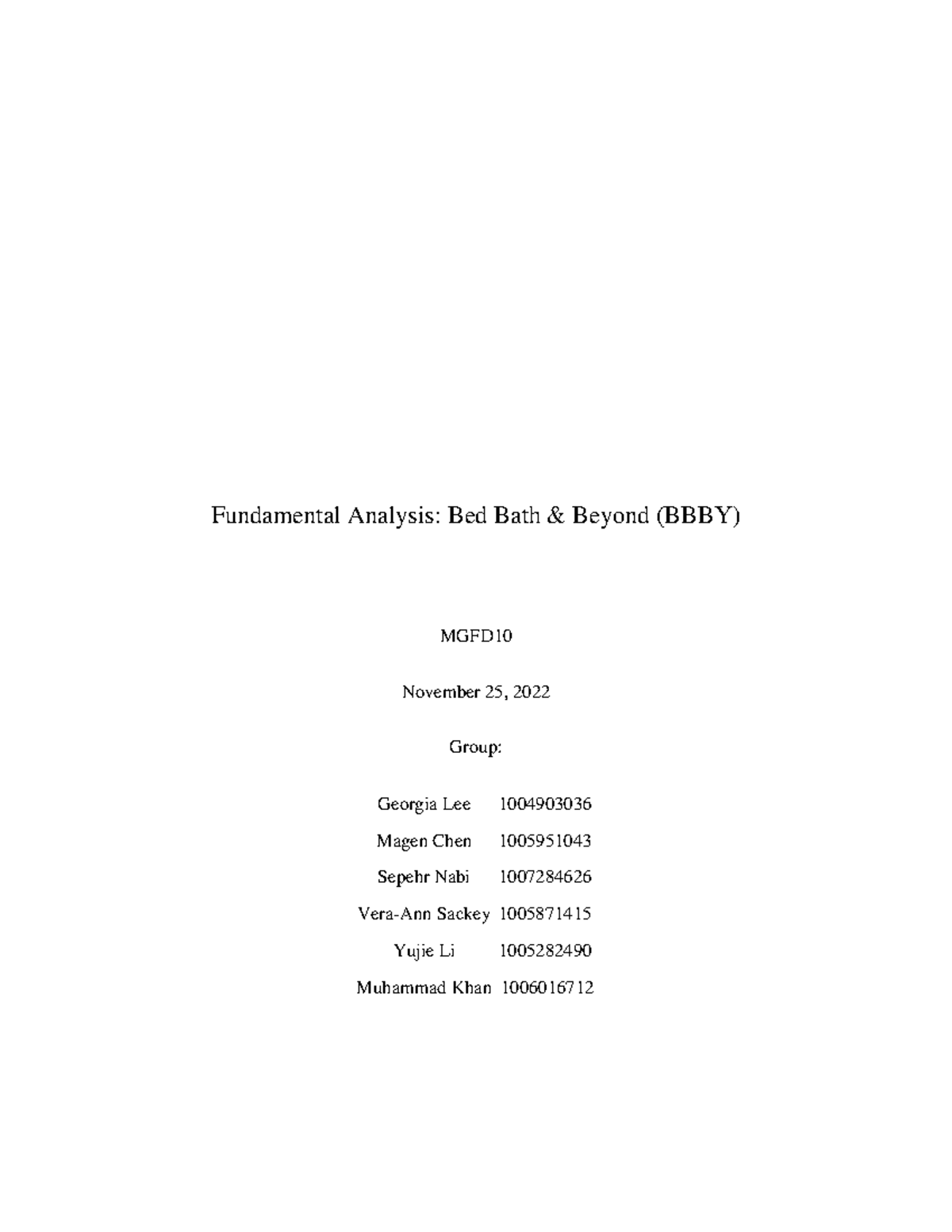 D10 Fund Analysis-1 - mgfd15 - Fundamental Analysis: Bed Bath & Beyond ...
