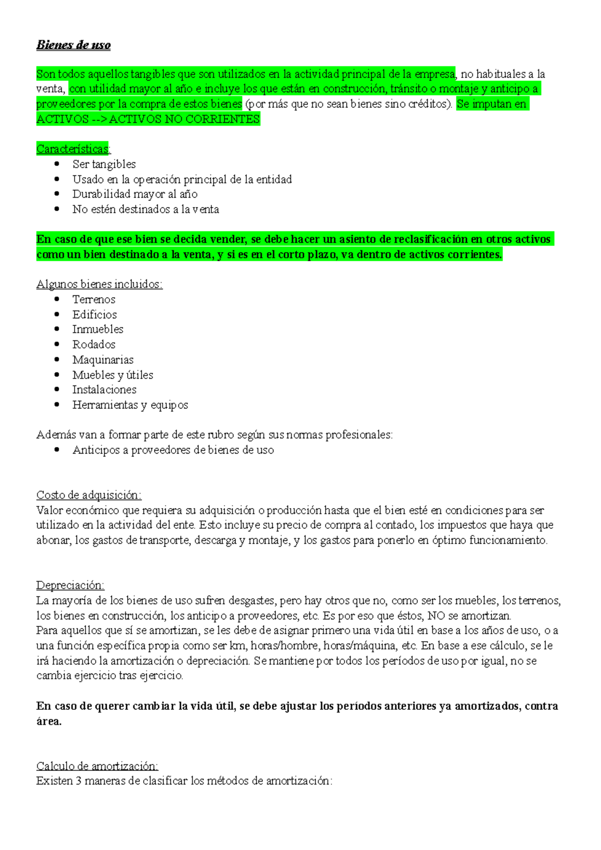 Resumen Parcial 2 Teorico Contabilidad II - Bienes de uso Son todos aquellos tangibles que son ...