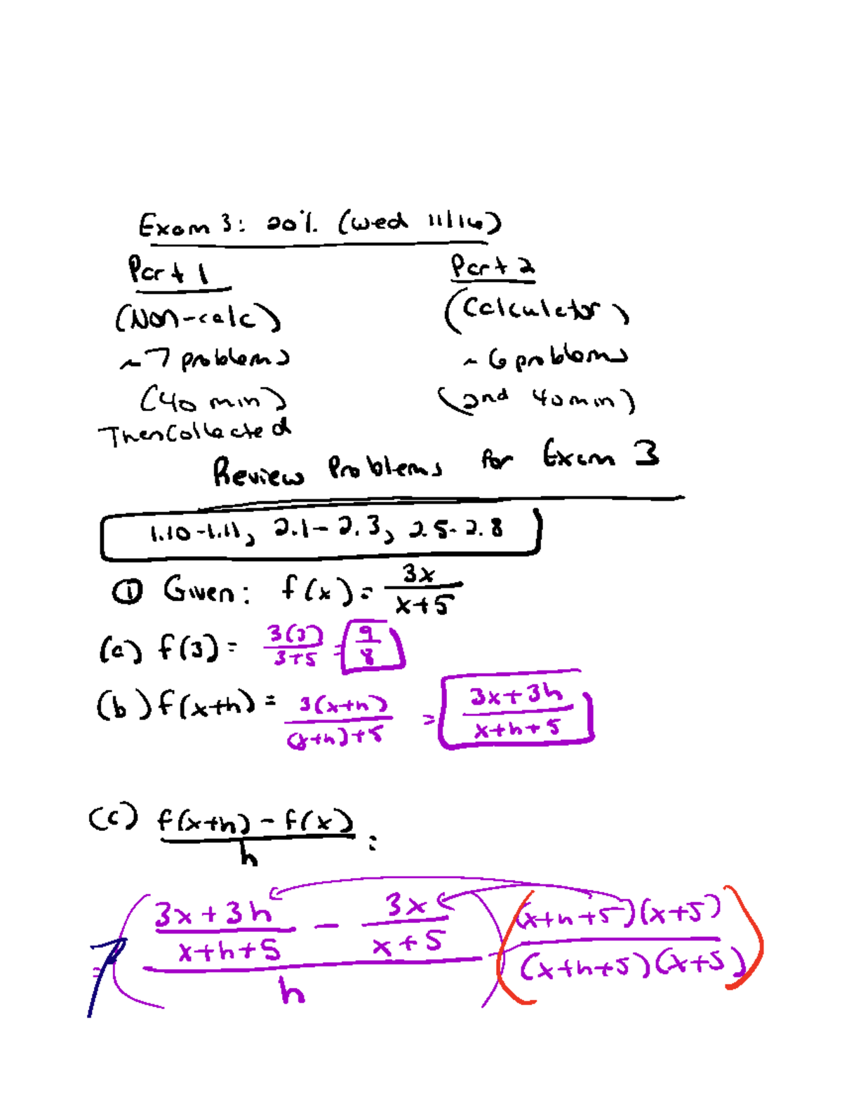 Pre calc Lecture Notes - E 7 problems a 6 problems 40 min Then ...