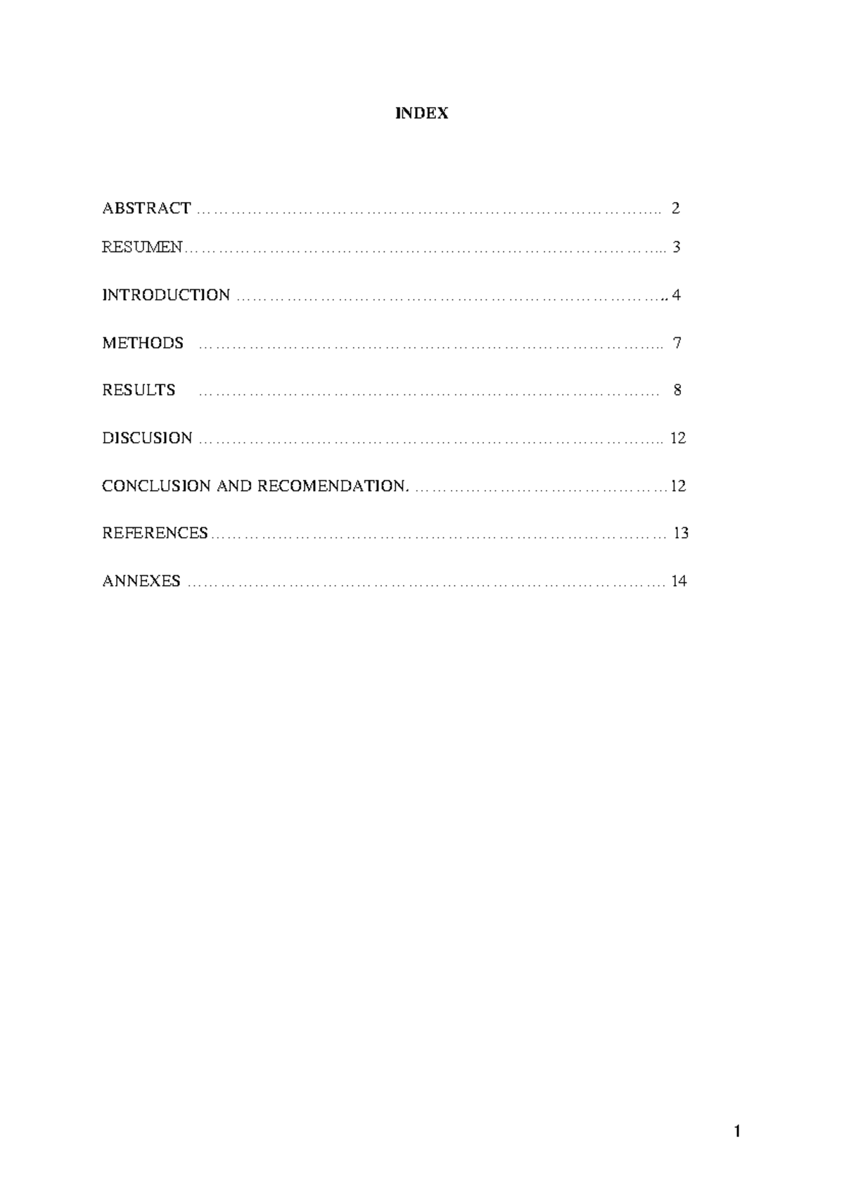 Project of English - INDEX ABSTRACT 2 3 INTRODUCTION 4 METHODS 7 ...