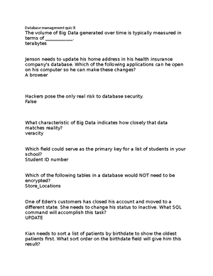 Database management practice questions 1 - Represented by an Upside ...