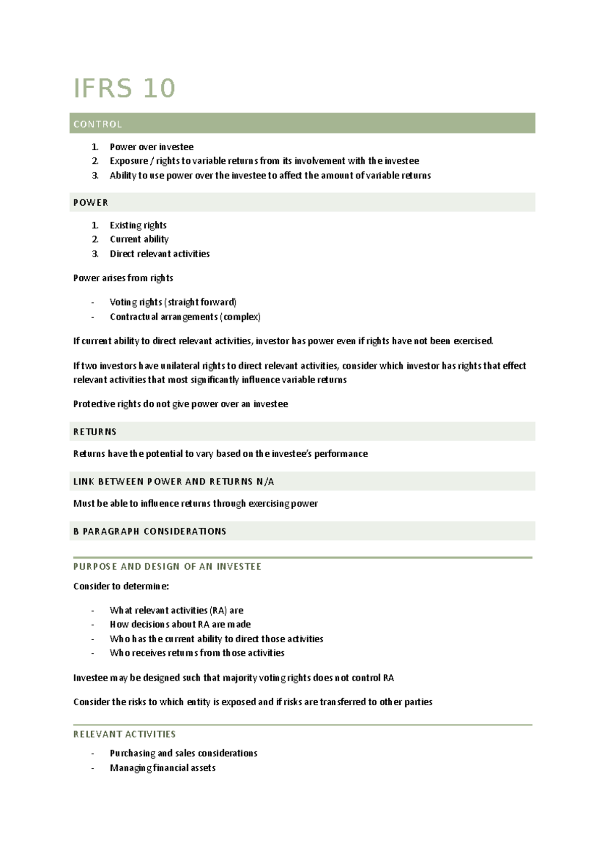 IFRS 10 - Notes - This is a summary for IFRS 10 - IFRS 10 CONTROL 1 ...