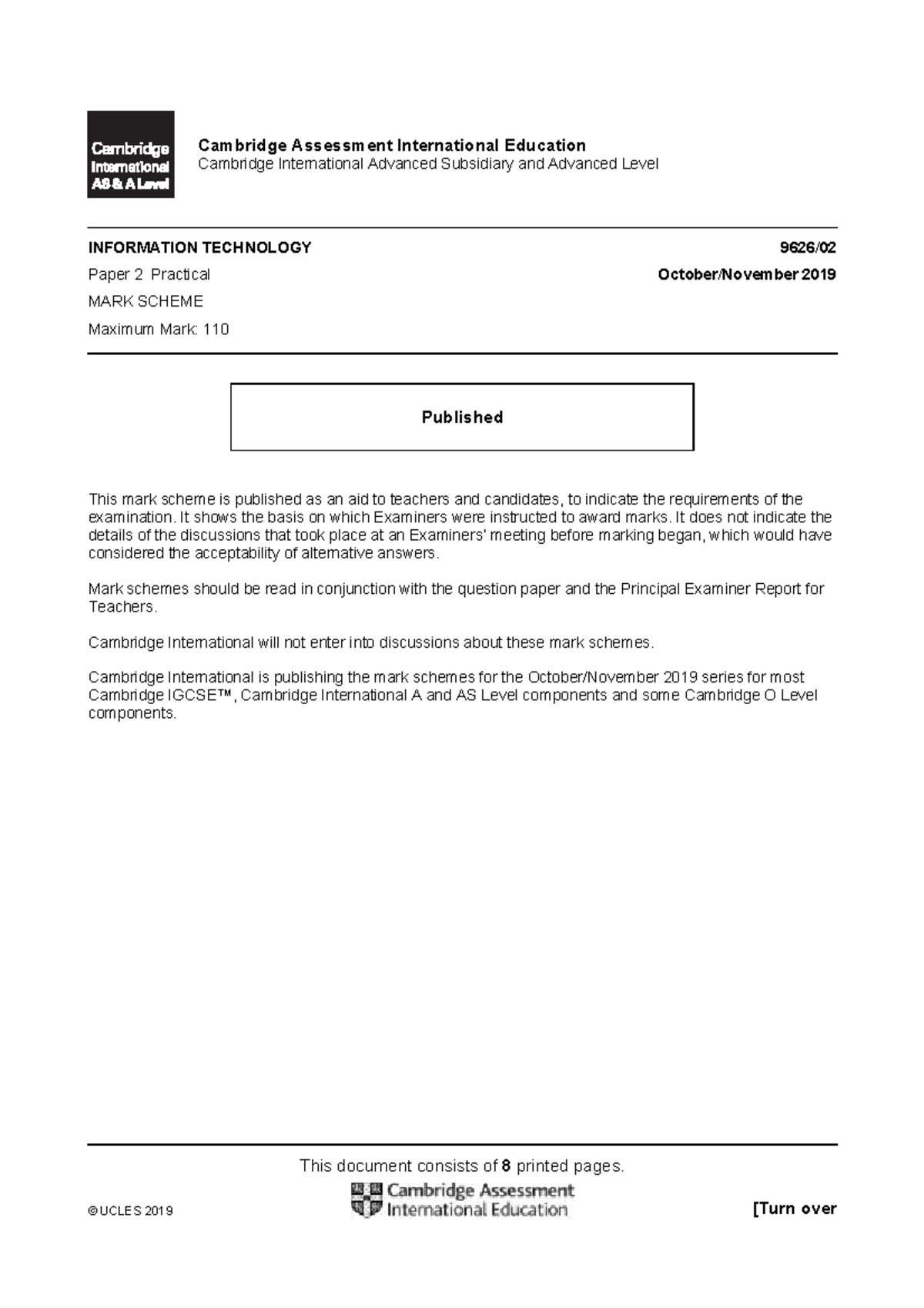 9626 W19 Ms 2 NNNNNNNNNN This Document Consists Of 8 Printed Pages
