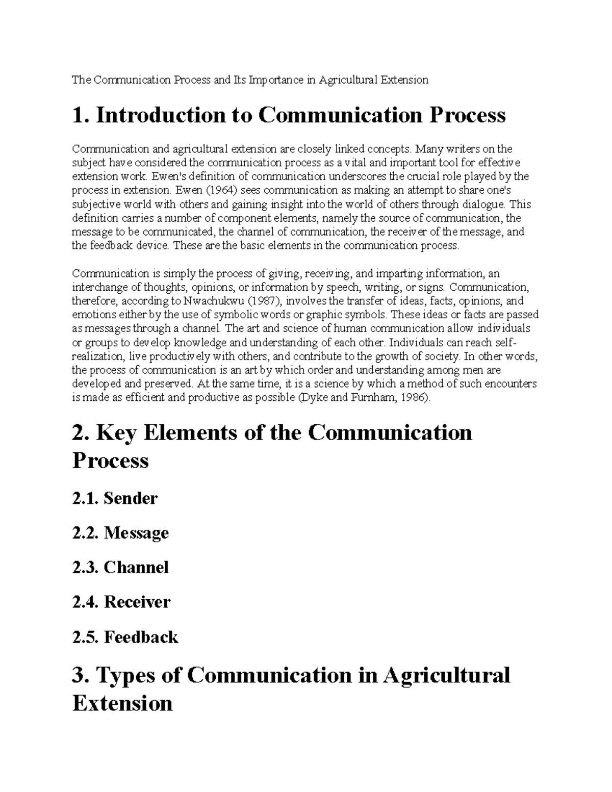 The Communication Process and Its Importance in Agricultural Extension ...