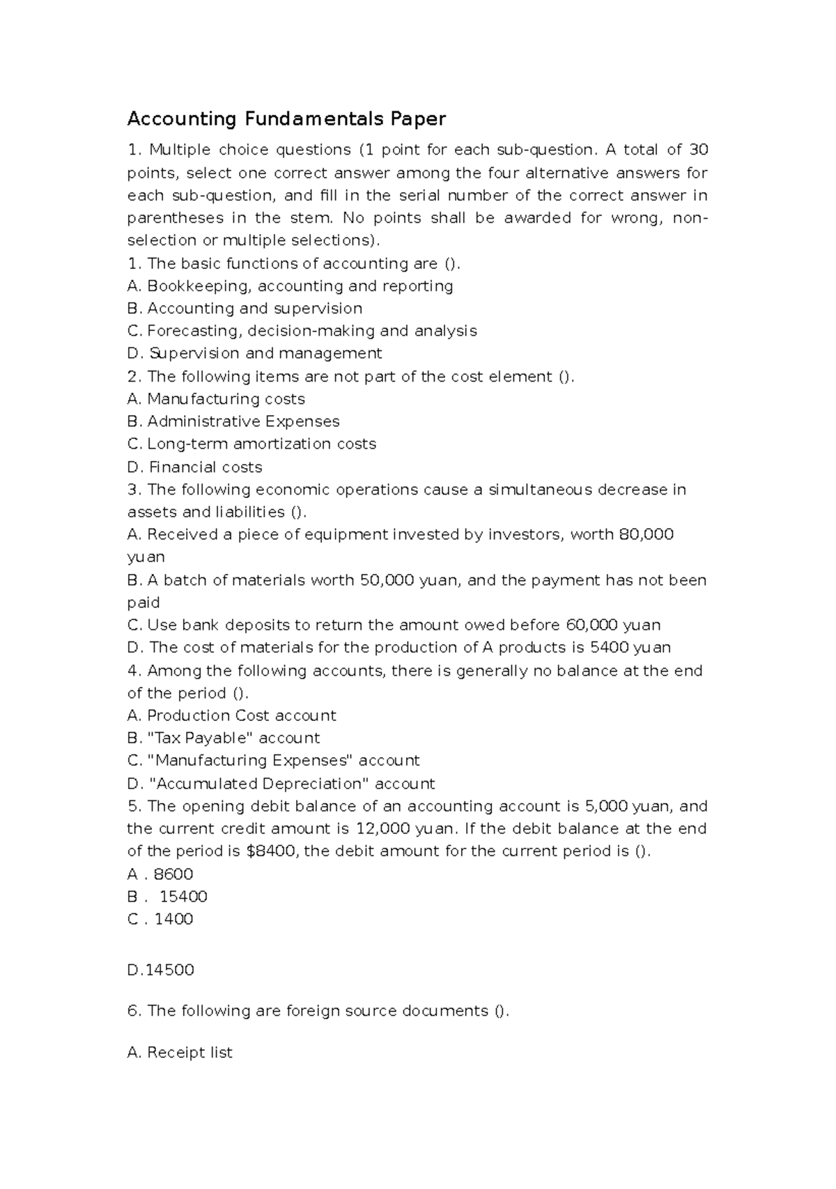 Accounting Fundamentals Paper - Accounting Fundamentals Paper Multiple ...