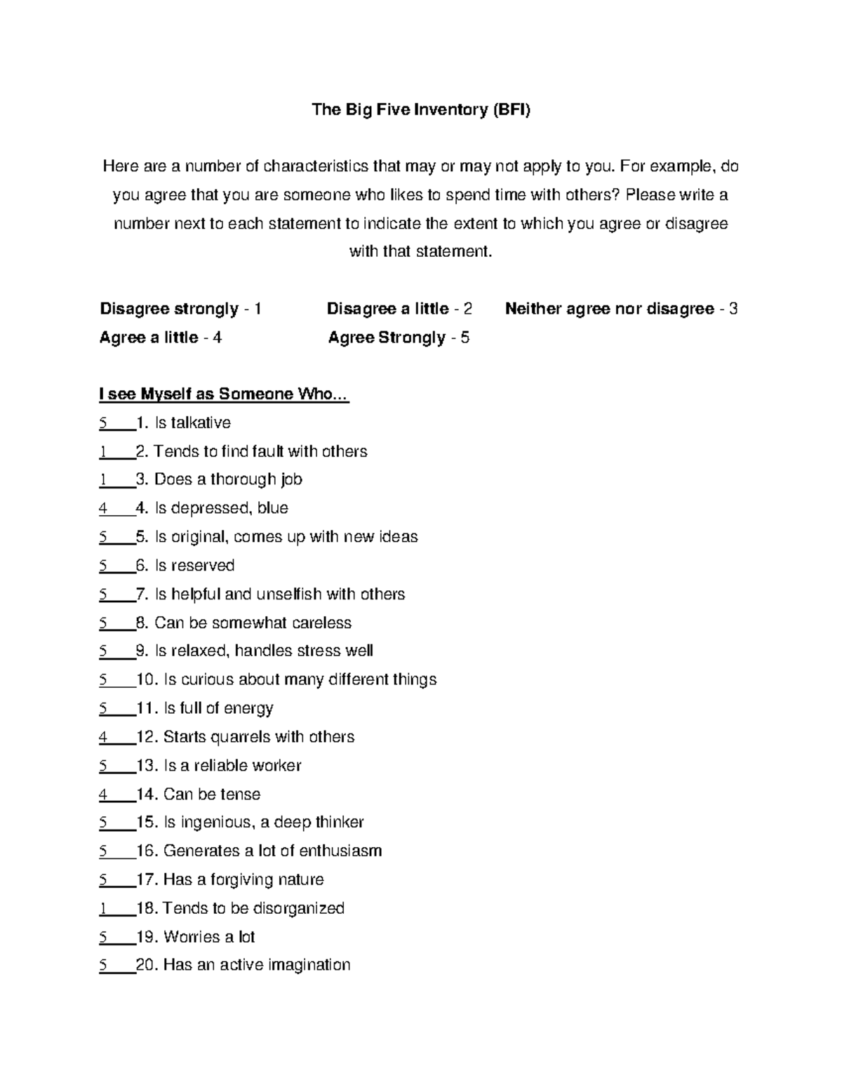 BIG-FIVE- Inventory - BFGXDTVSD - The Big Five Inventory (BFI) Here are ...