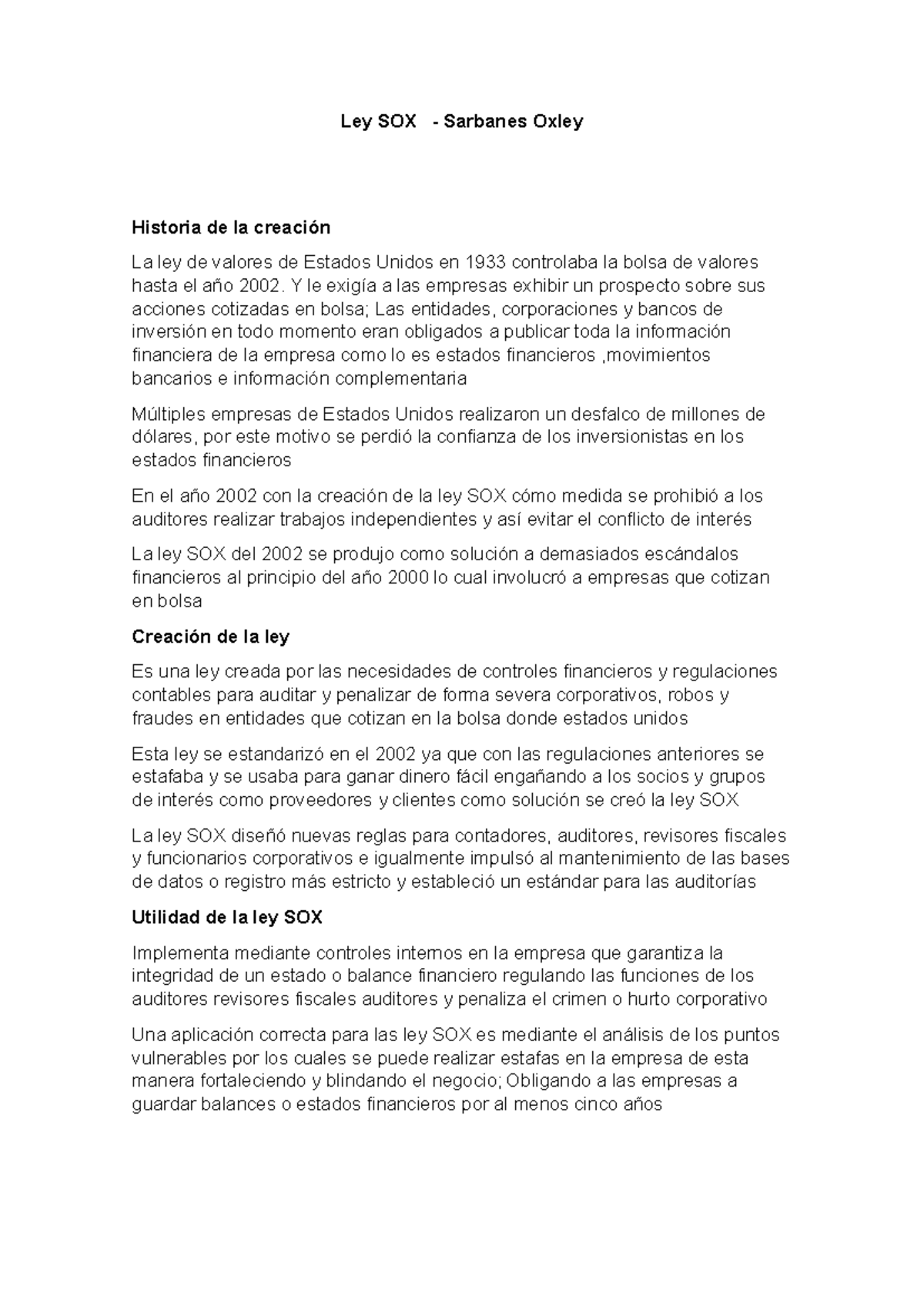 Ley sarbanes oxley - apuntes - Ley SOX - Sarbanes Oxley Historia de la ...