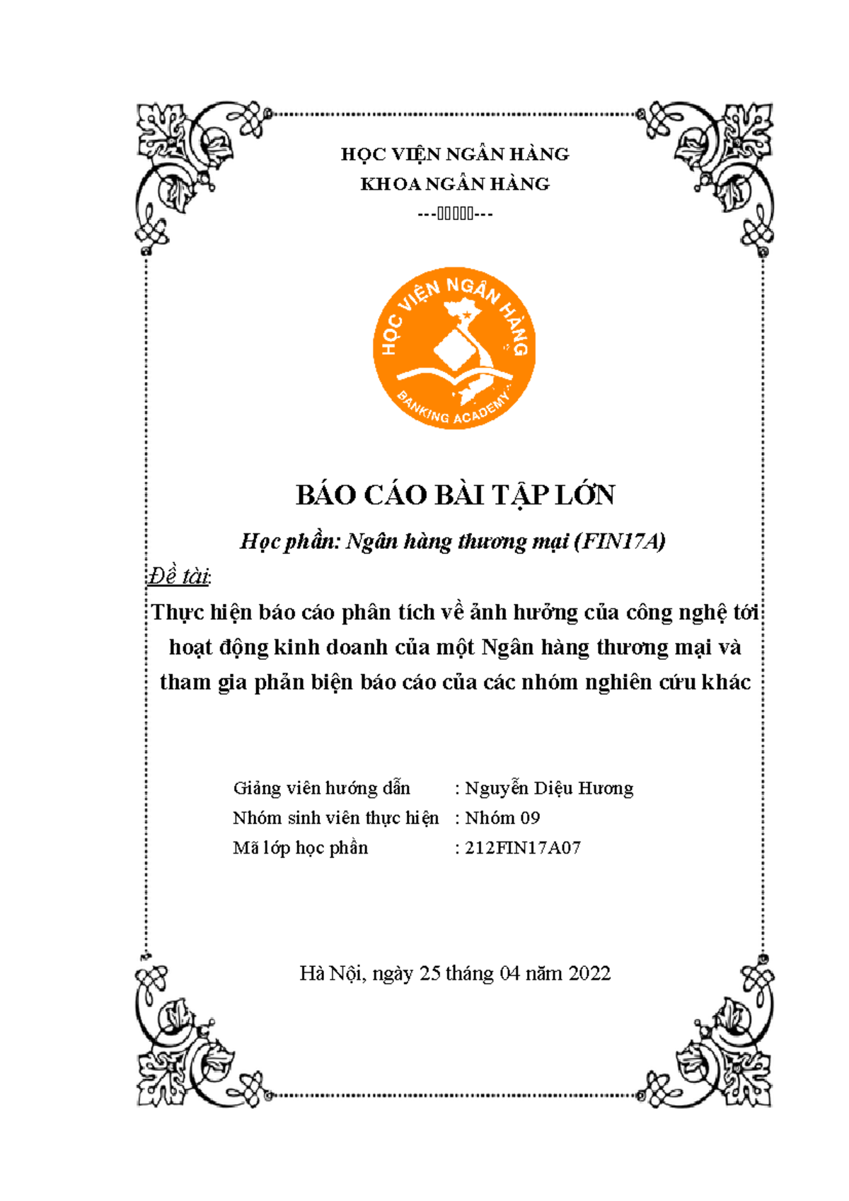 NHTM-NHÓM-9 - jhdhd - HỌC VIỆN NGÂN HÀNG KHOA NGÂN HÀNG - - BÁO CÁO BÀI ...