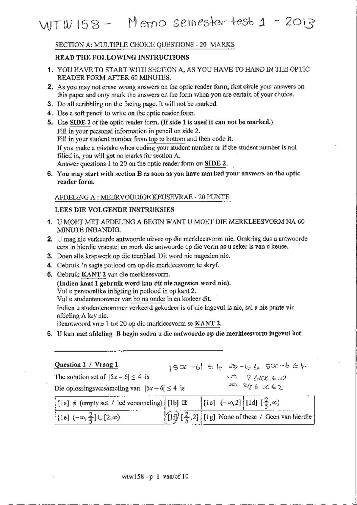 WTW158 ST1 2013 - WTW 158 - Studocu