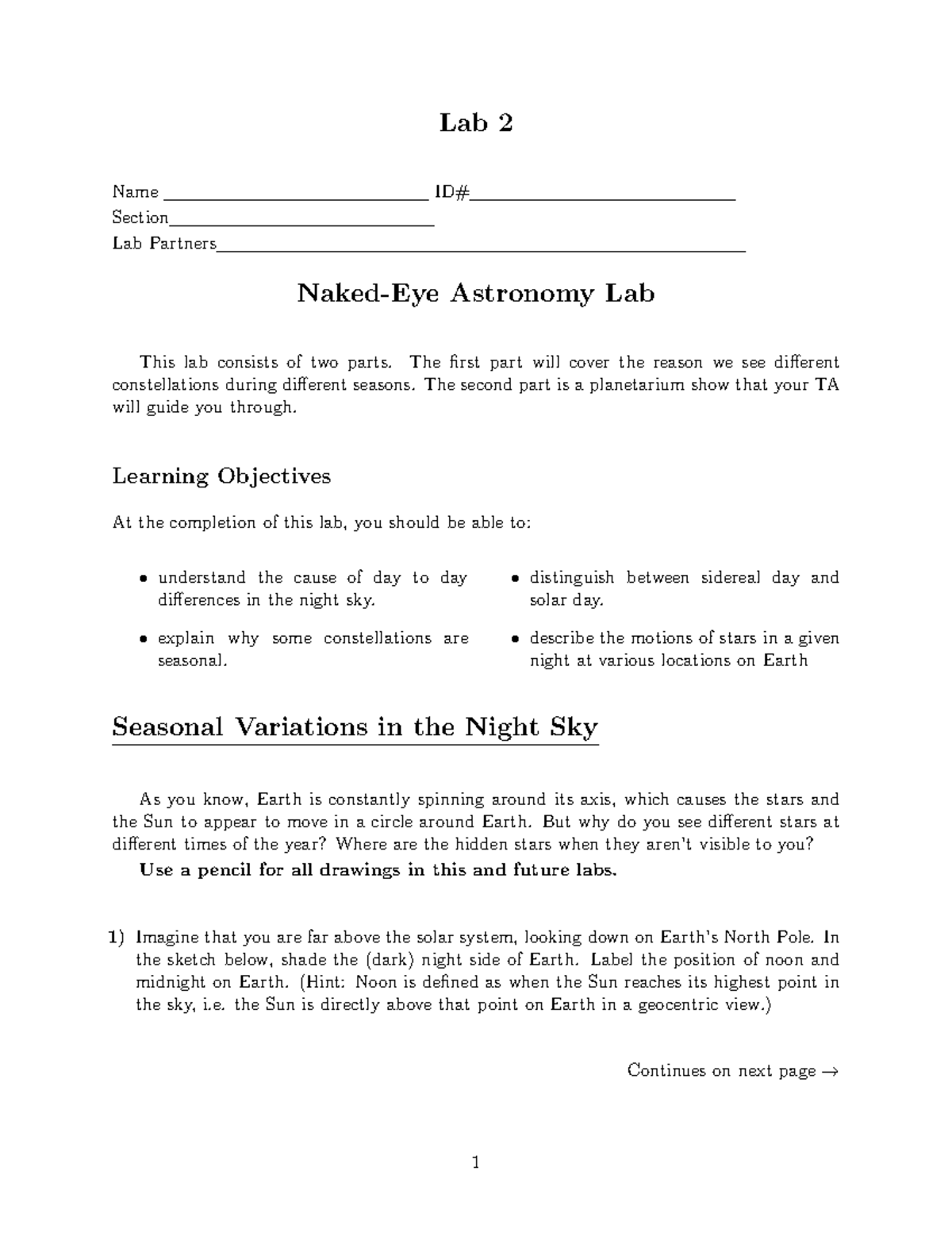 Astro 3 lab2 - Problems from lab - Lab 2 Name ID# Section Lab Partners ...