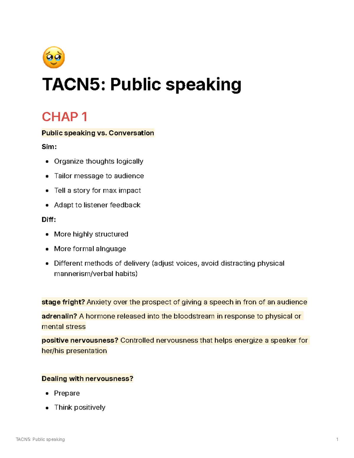 Public speaking notes - 🥹 TACN5: Public speaking CHAP 1 Public speaking ...