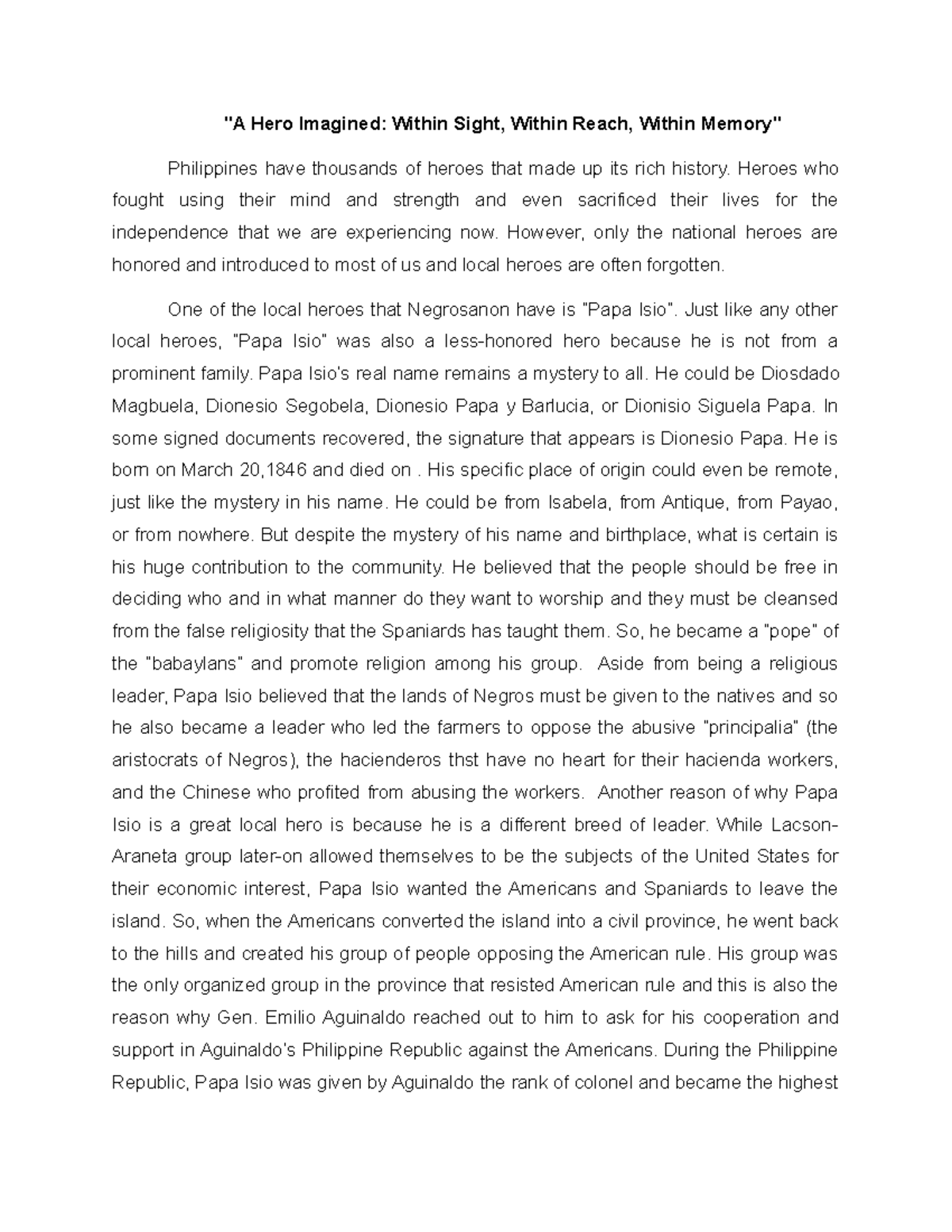 Modern Heroes: The underrated heroes of the past - "A Hero Imagined ...