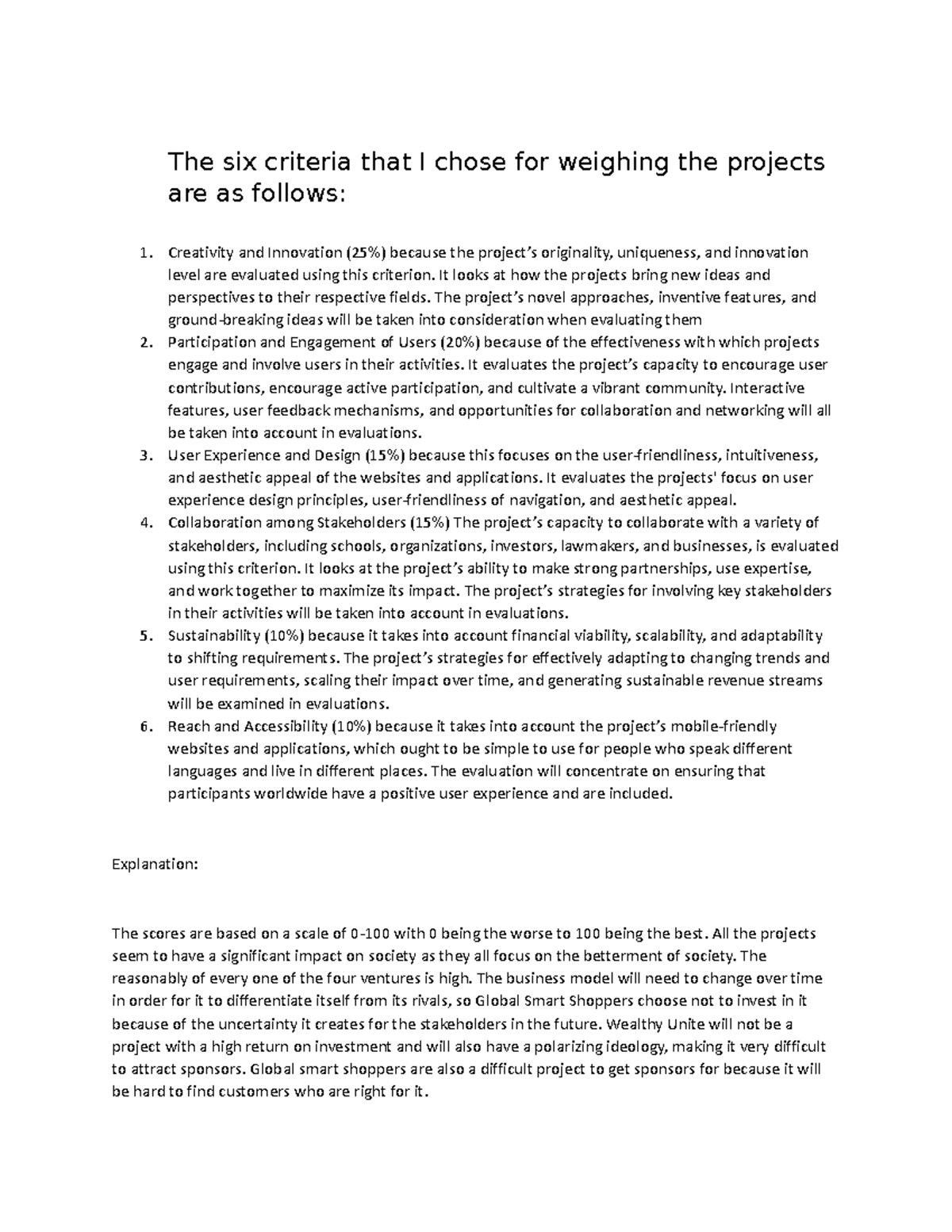 S22 – Group 12 - MGMT8490 – Weighted Scoring Model (word) – Group ...