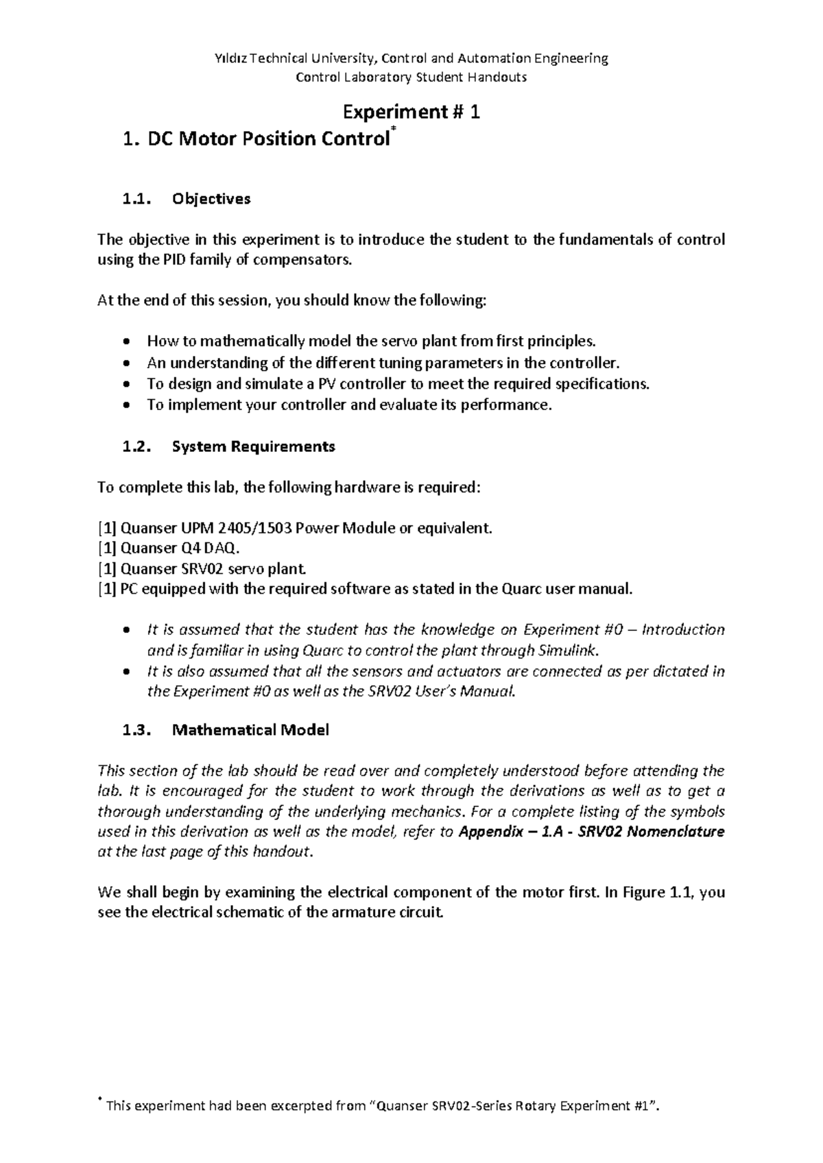 DC Motor Position Control - Control Laboratory Student Handouts * This ...