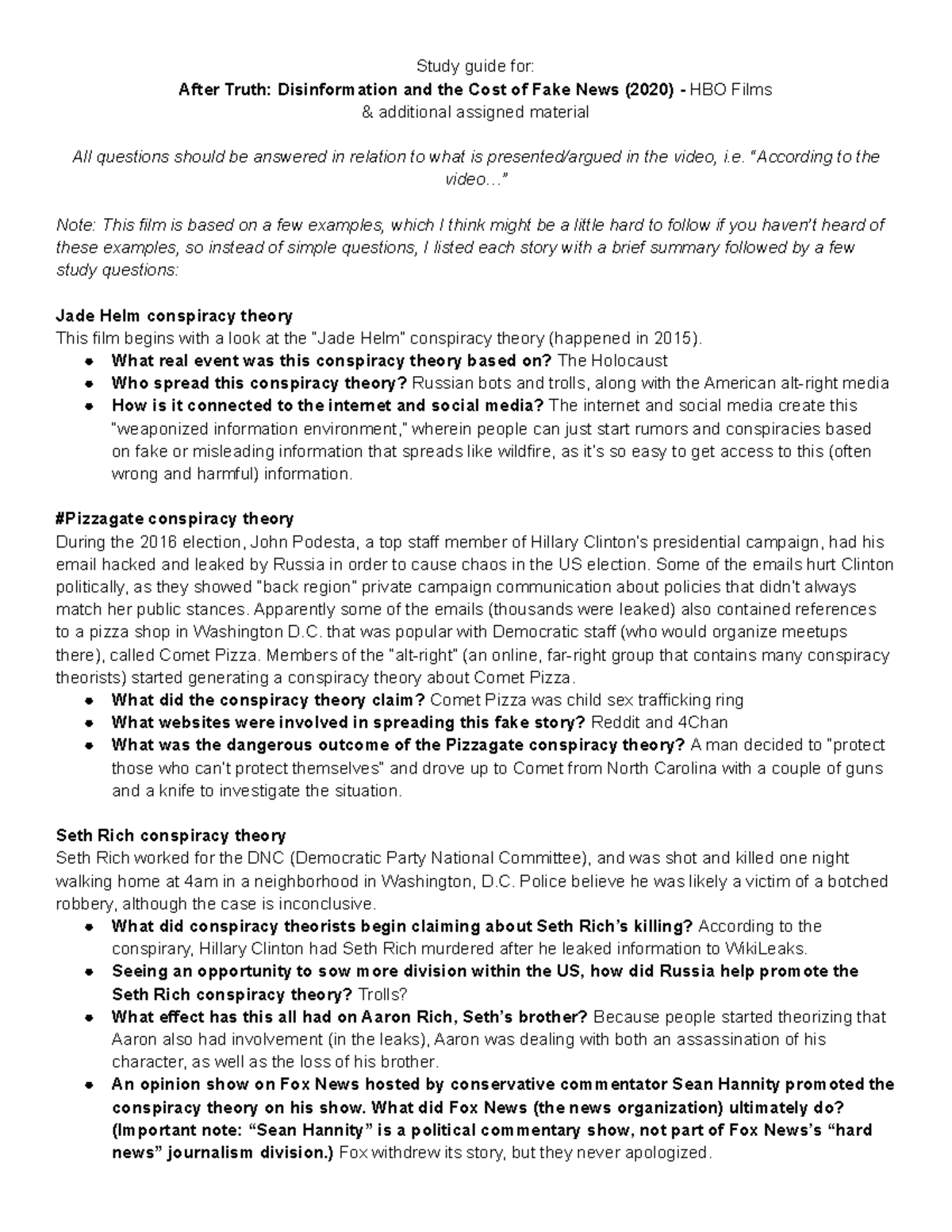 Study Guide for 'After Truth: Disinformation and the Cost of Fake News ...