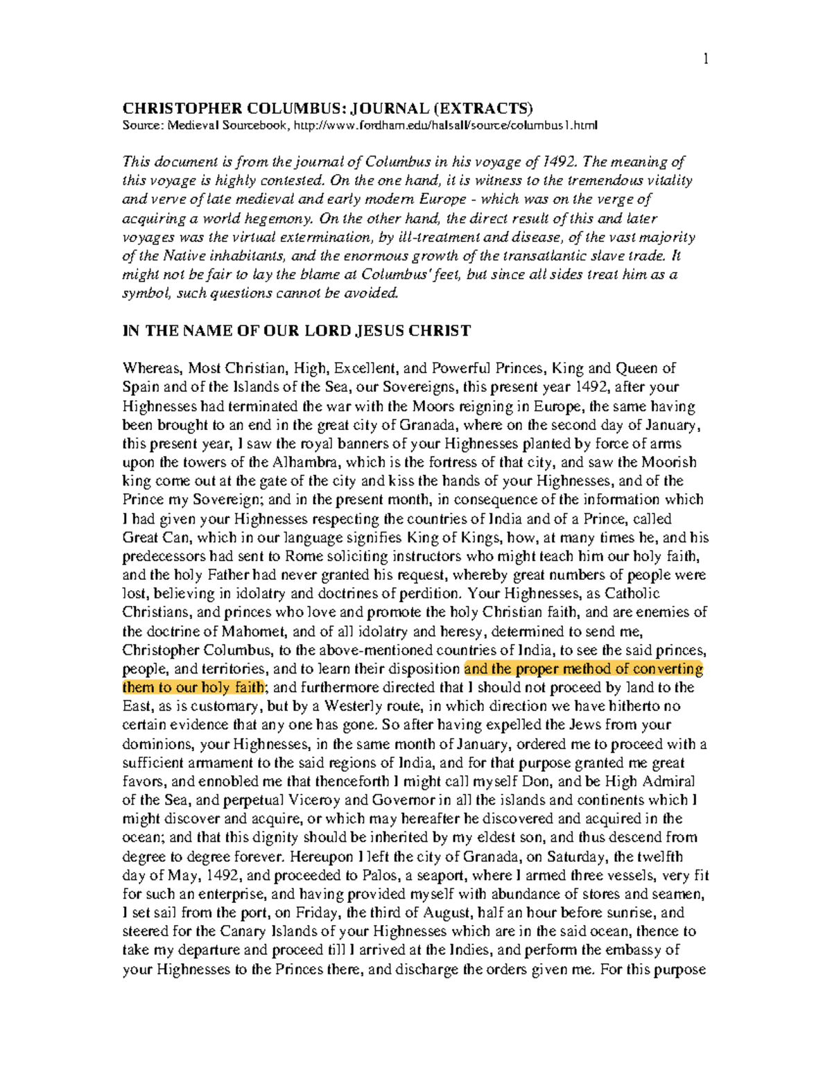 3- Columbus- Journal - notes - CHRISTOPHER COLUMBUS: JOURNAL (EXTRACTS ...
