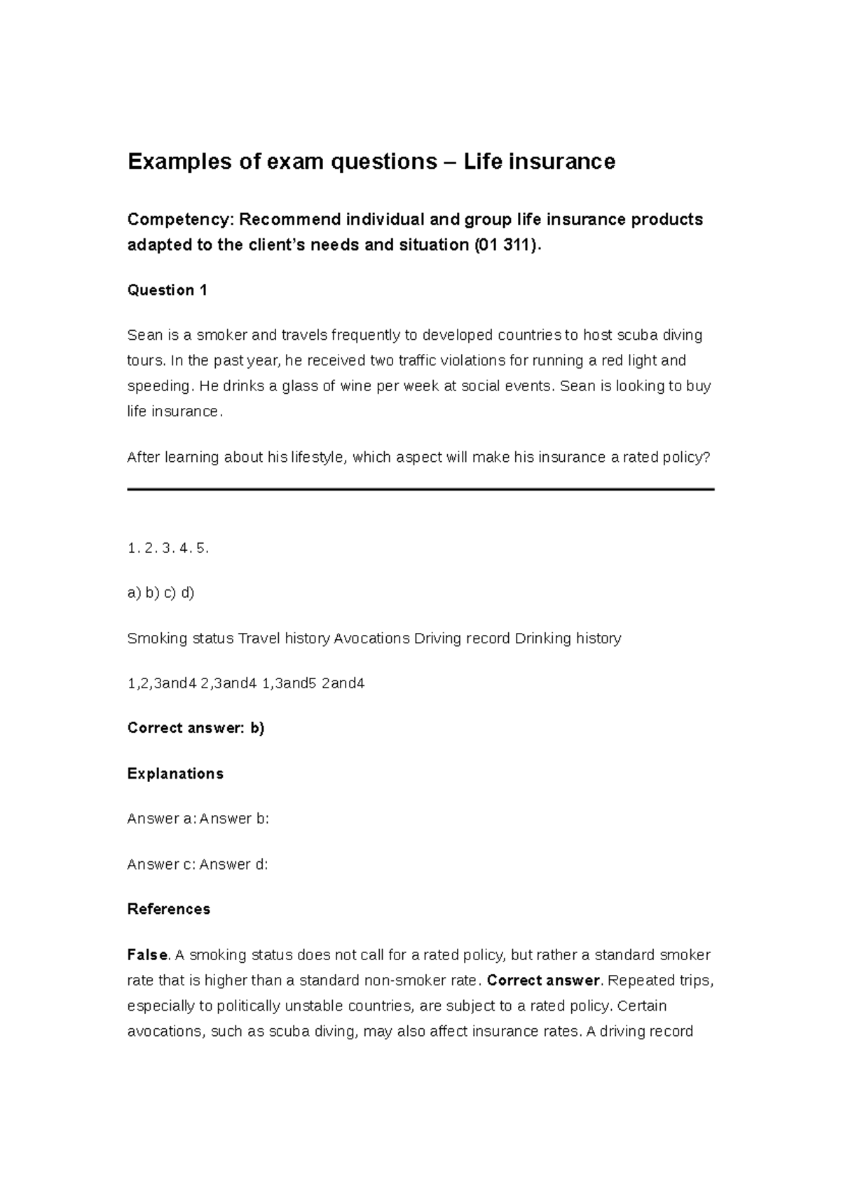 Life Insurance Exam Questions - Studocu