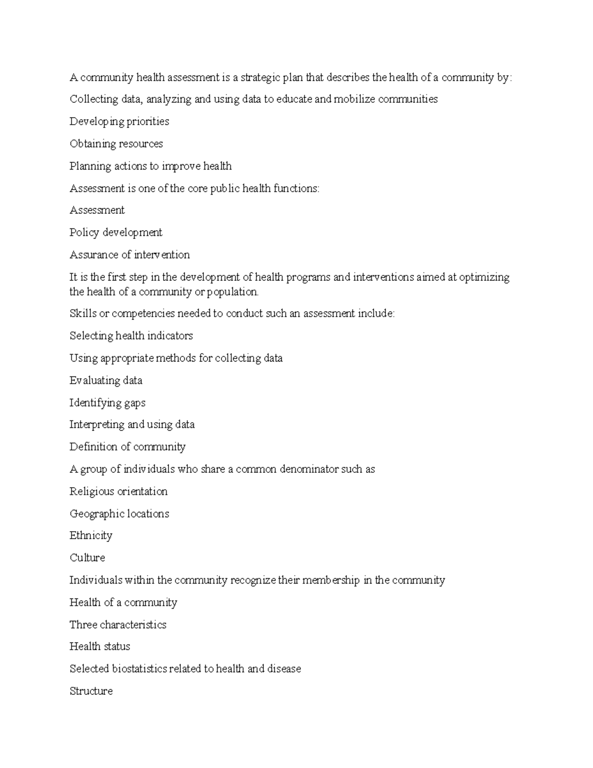Exam 2 community health study guide - A community health assessment is ...