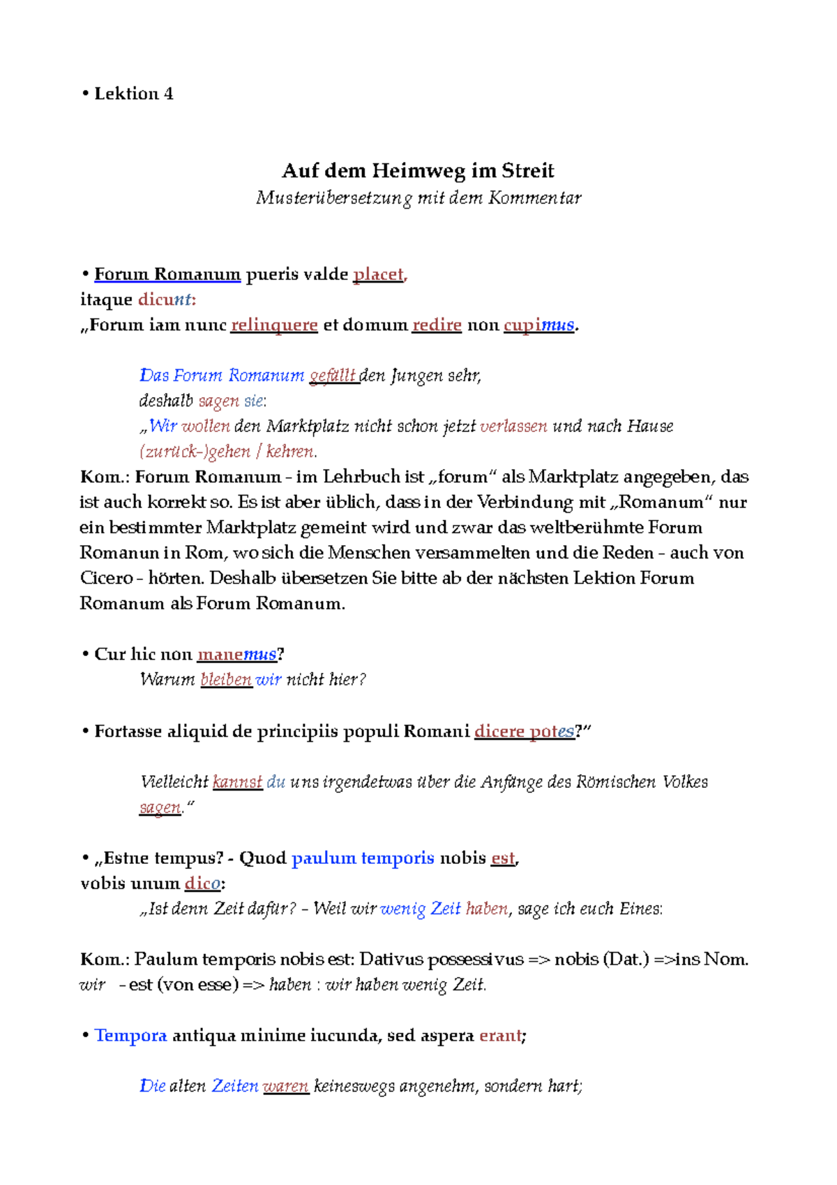 Wege zu Cicero Lectio quarta Auf dem Heimweg im Streit Kopie - Lektion 4 Auf dem Heimweg im ...