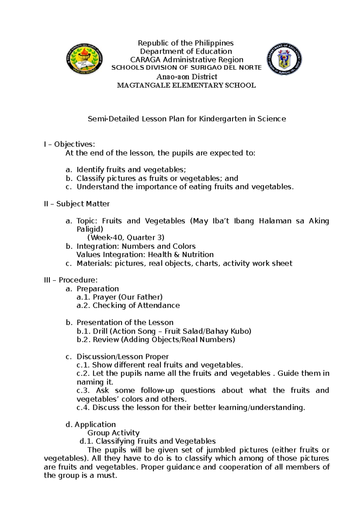 Lesson plan 3rd - SEMI-DLP FOR KINDERGARTEN - Republic of the ...